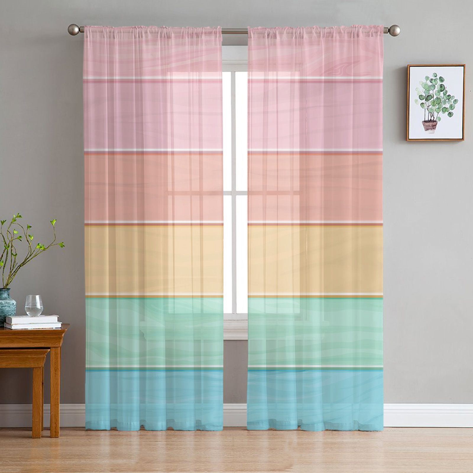 Colorful Gradient Graffiti Printing Sheer Window Curtains for Living ...