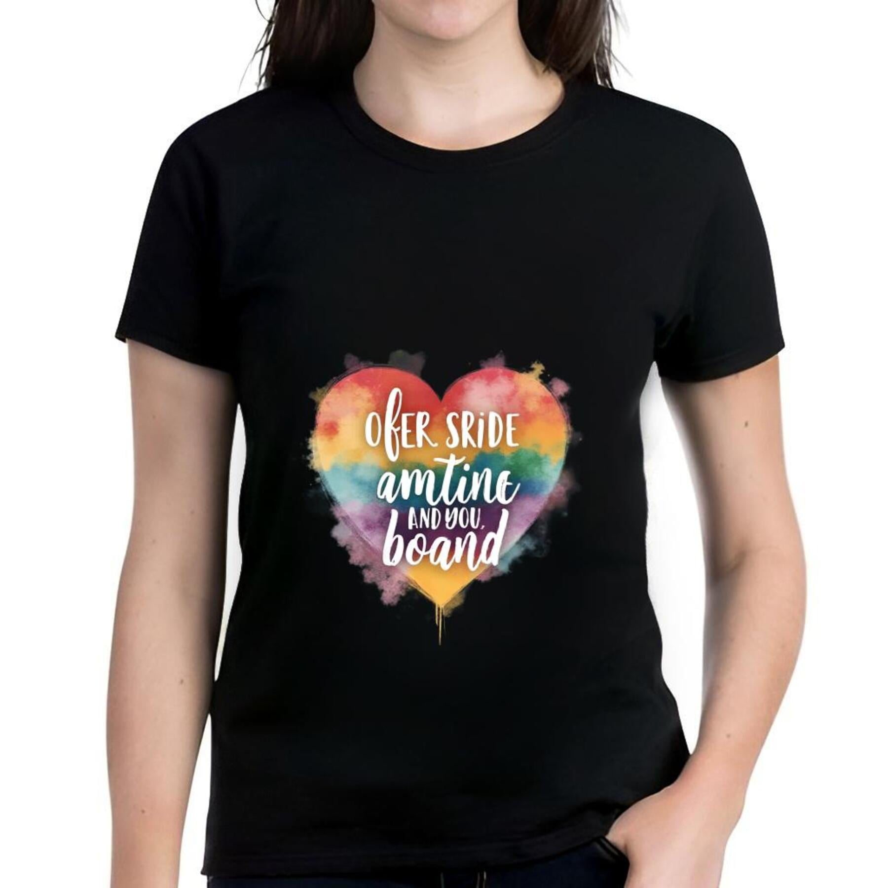 Colorful Gradient Heart Design Cotton Short Sleeve T-Shirt for Women ...