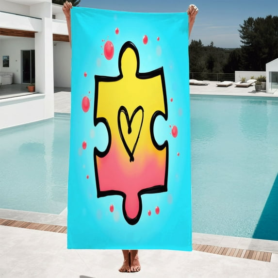 Colorful Gradient Heart Puzzle Beach Towel - Vibrant Pink & Yellow ...