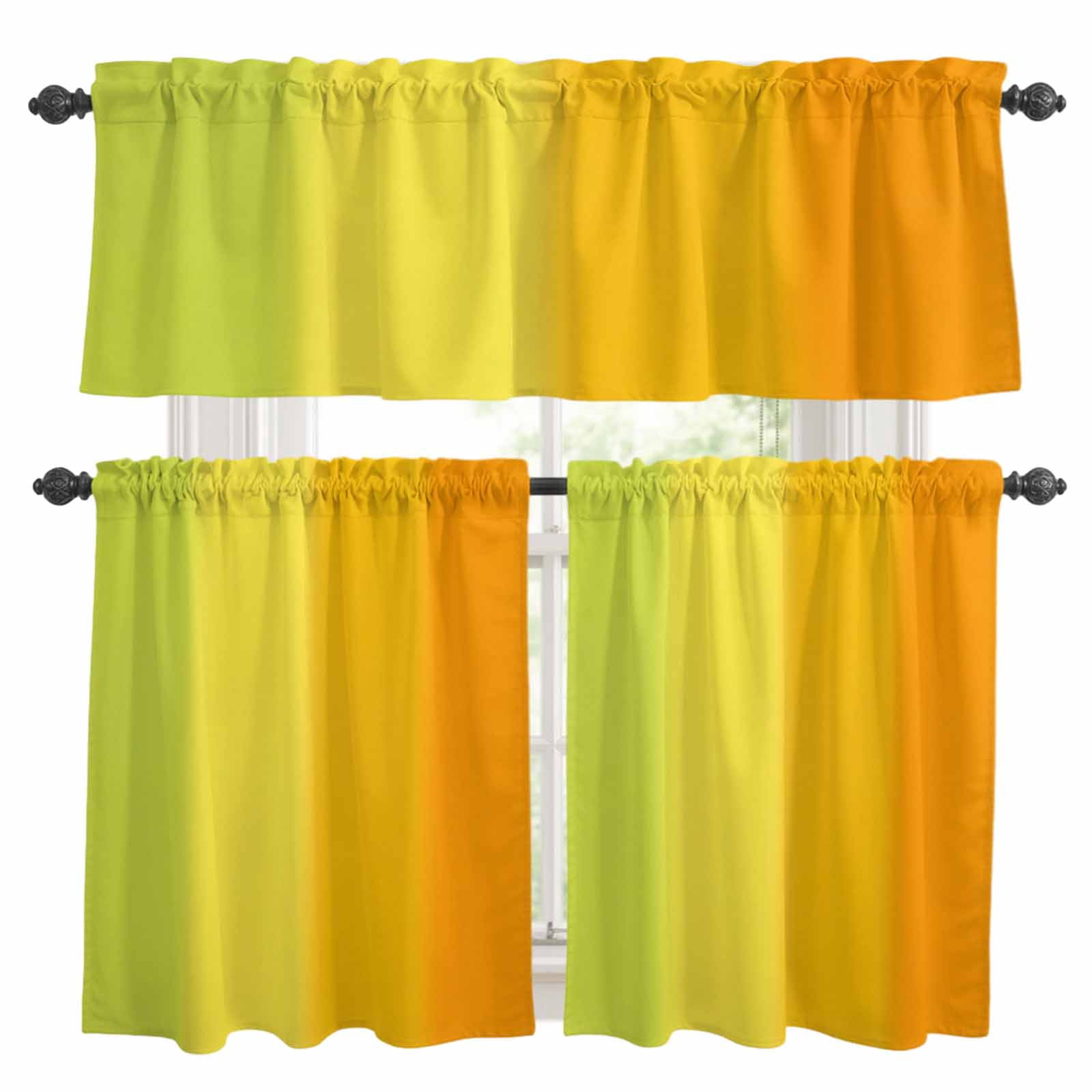 Colorful Gradient Kitchen Curtains Set for Windows, Green Yellow Orange ...