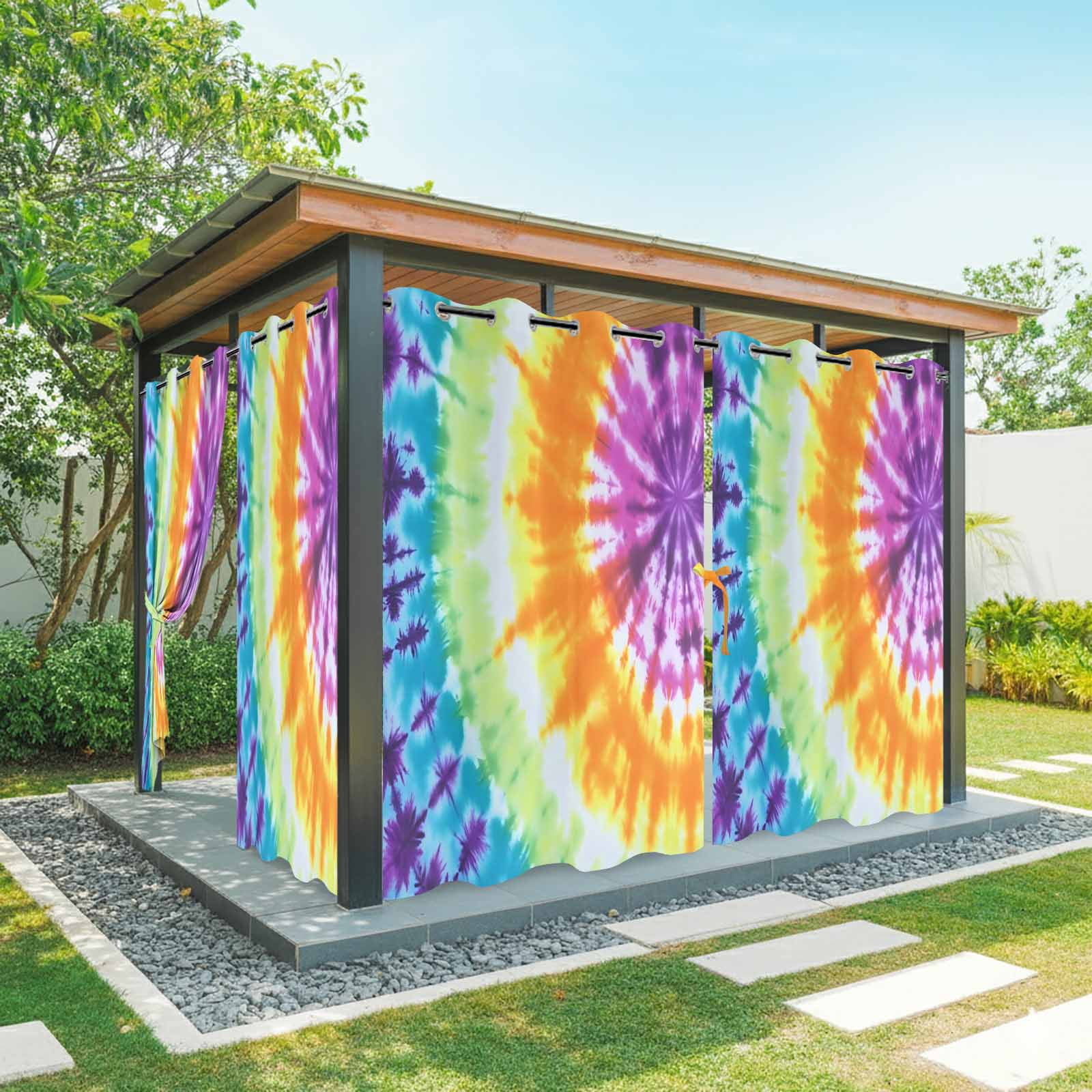 Colorful Gradient Outdoor Curtains for Patio Waterproof, Marble Texture ...
