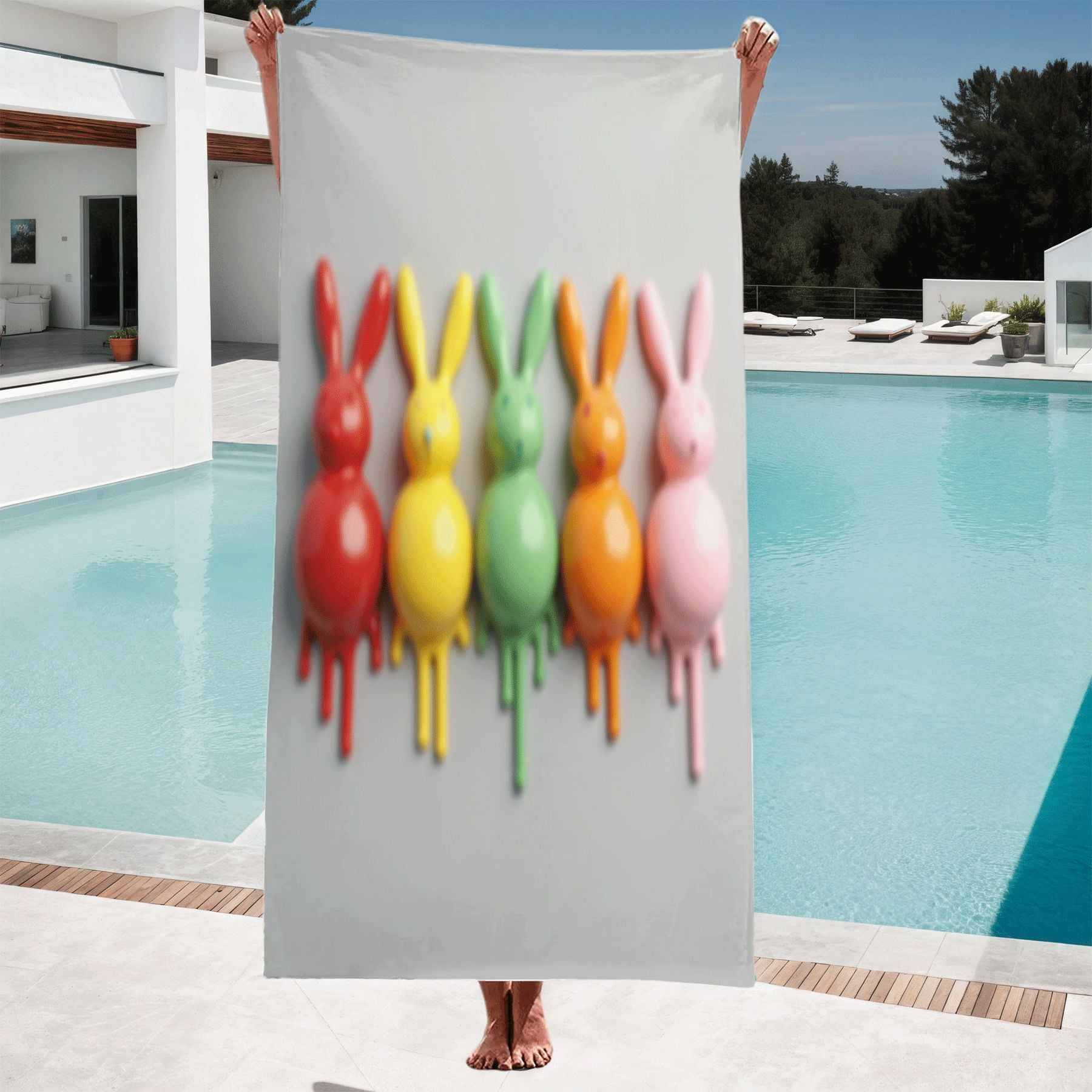 Colorful Gradient Rabbit Design Beach Towel - Glossy Finish Dripping ...