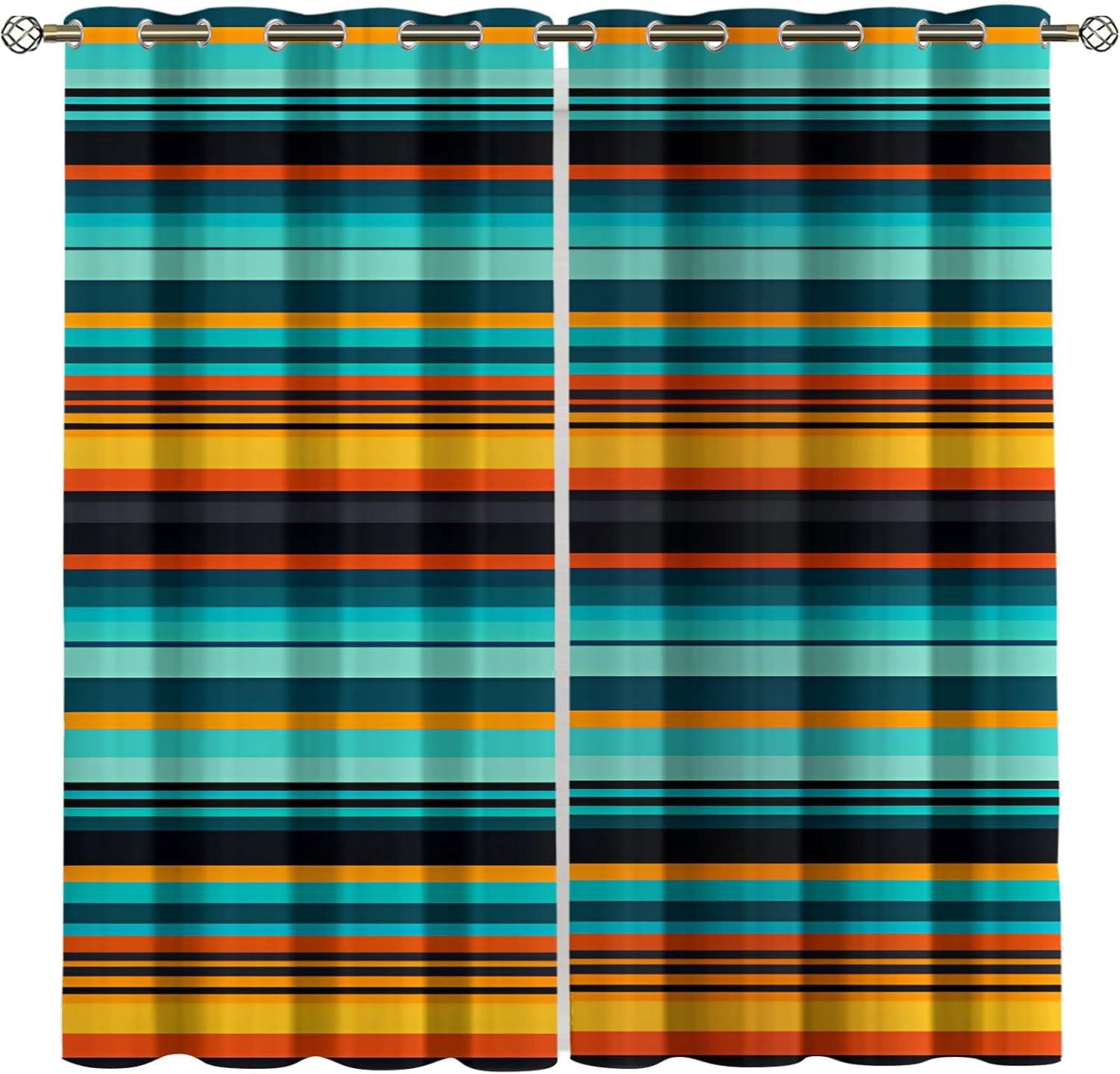 Colorful Gradient Stripe Blackout Curtains, Mexican Style Grommet ...
