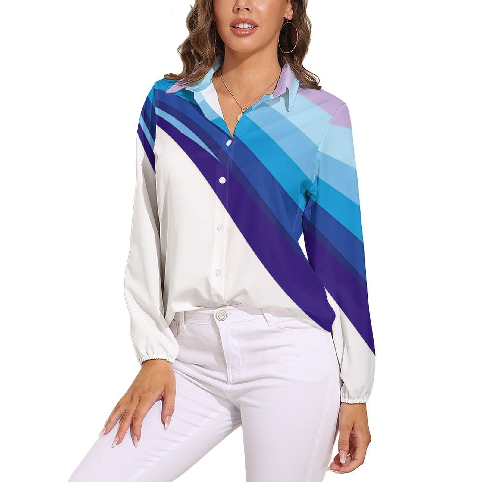 Colorful Gradient Stripes Design-2 Vntage Casual Long Sleeve Shirt ...