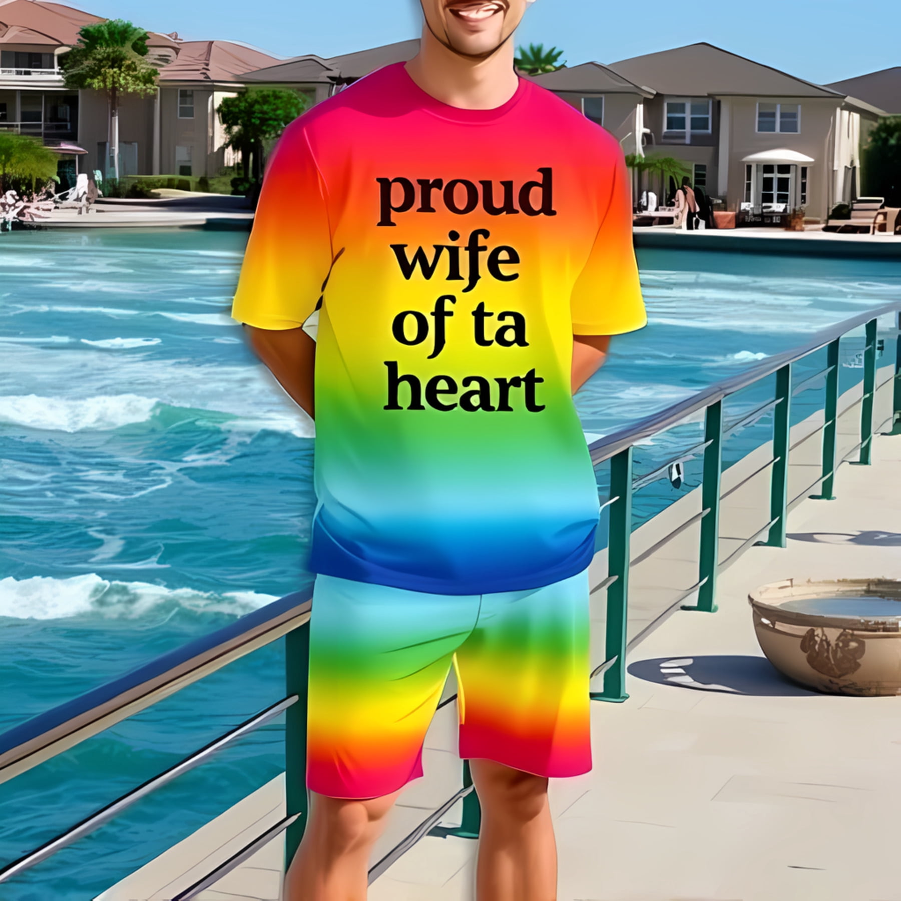 Colorful Gradient T-Shirt & Shorts Set - " Proud Wife of Ta Heart ...