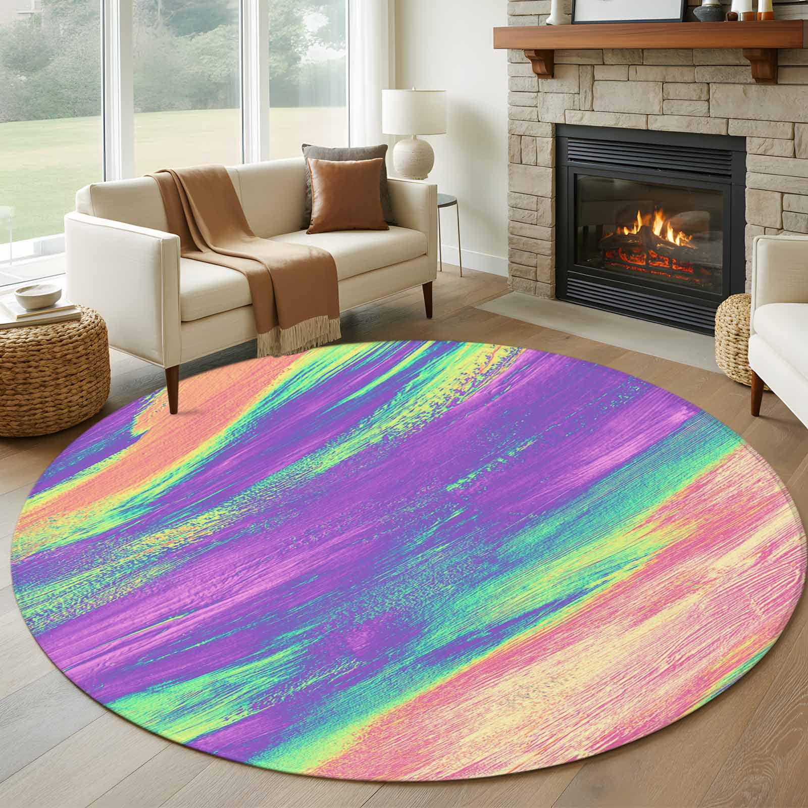 Colorful Gradual 5FT Round Area Rugs for Living Room Watercolor ...