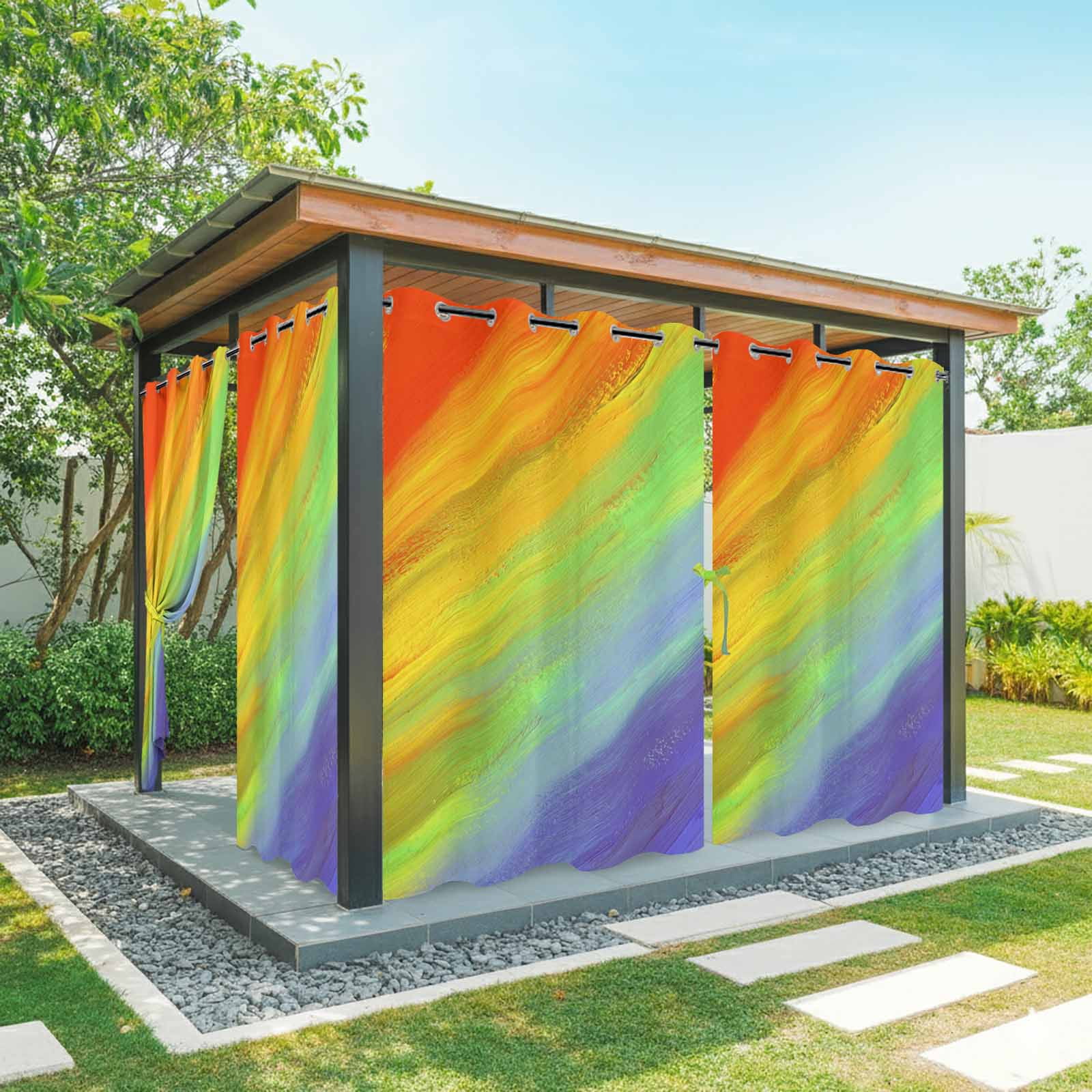 Colorful Gradual Outdoor Curtains for Patio Waterproof, Watercolor ...