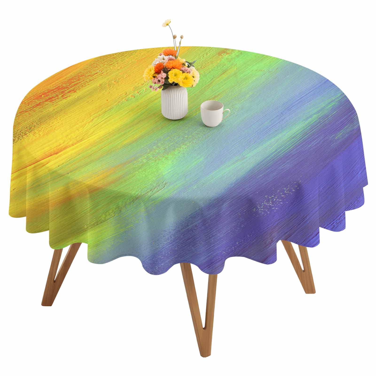 Colorful Gradual Round Tablecloth 54 inches Watercolor Rainbow Abstract ...