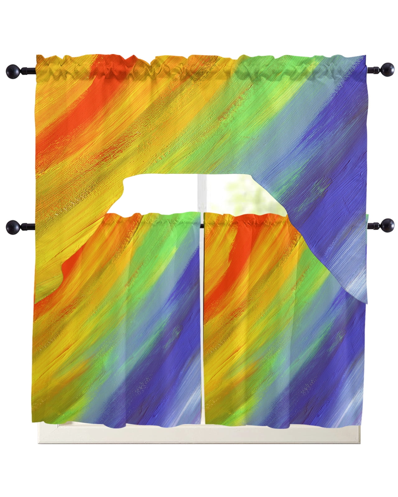 Colorful Gradual Swag Valance and Tier Curtains Set Watercolor Rainbow ...