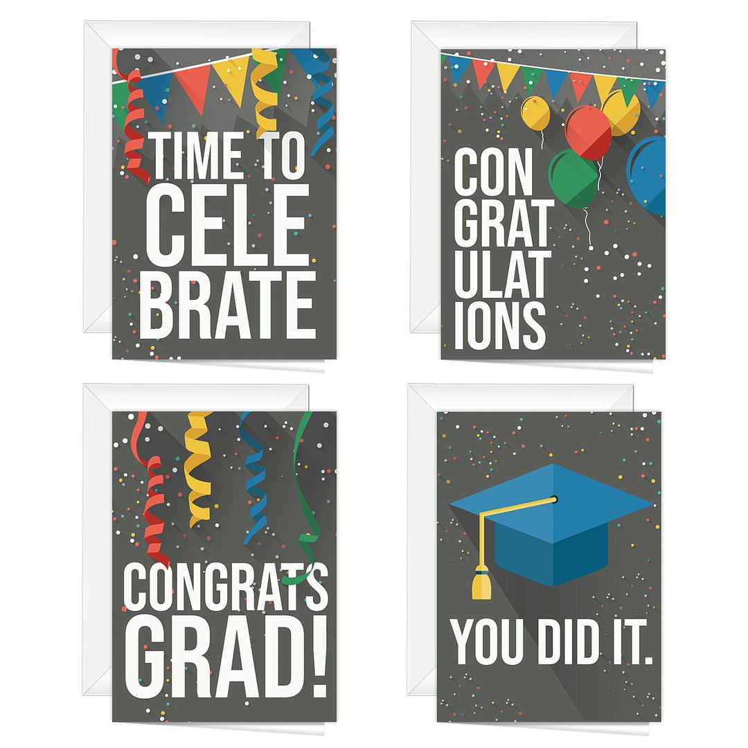 Colorful Graduation Cards Set, 24 Cards with Envelopes, 4 Designs, Made ...