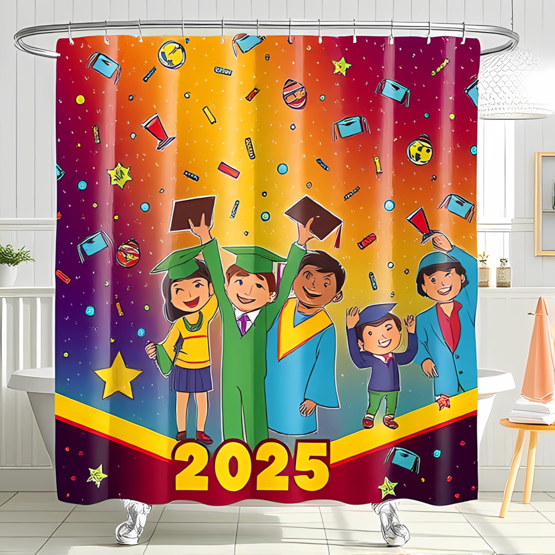 Colorful Graduation Celebration Shower Curtain - Vibrant Design with ...