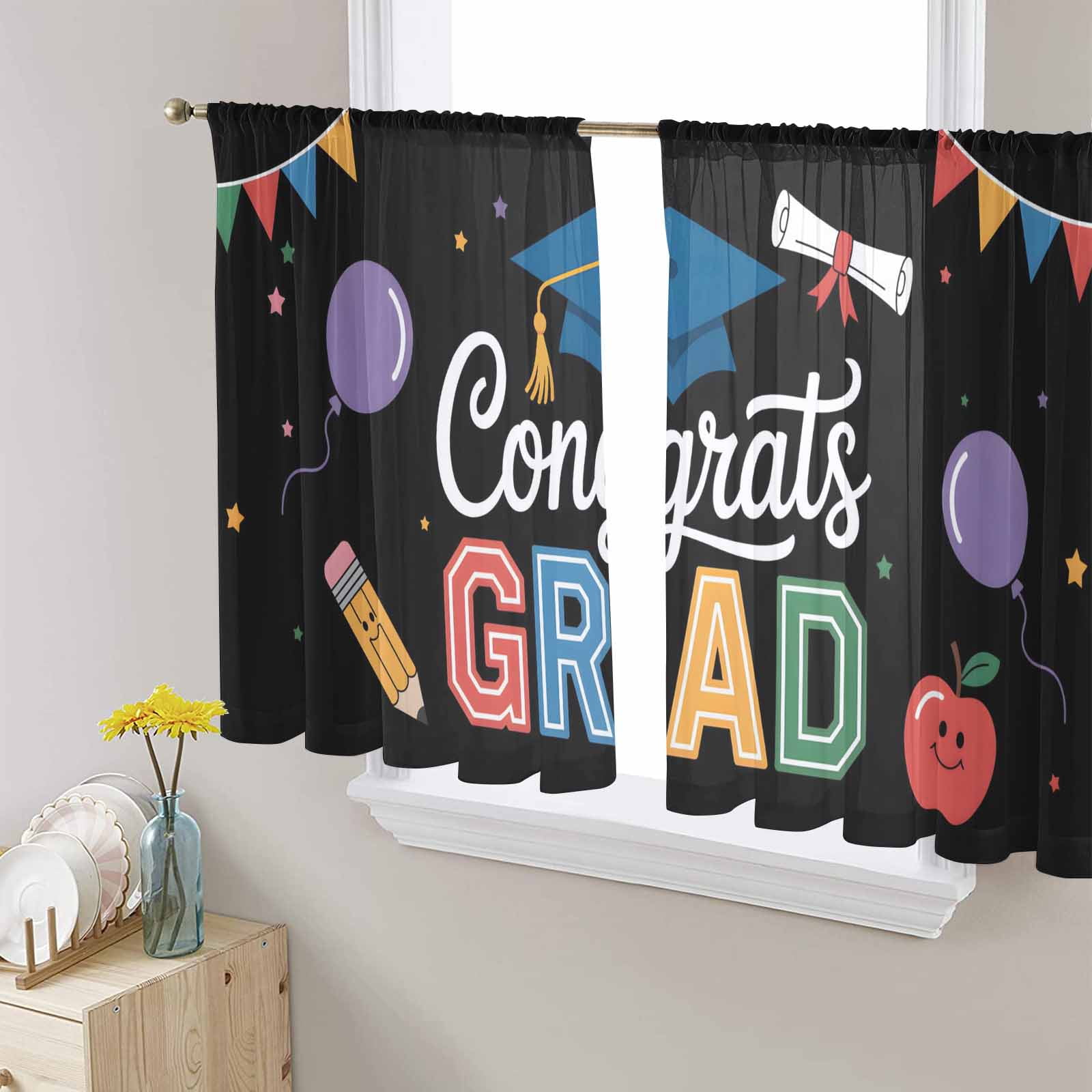 Colorful Graduation Sheer Curtains 54 Inches Length 2 Panels Set ...