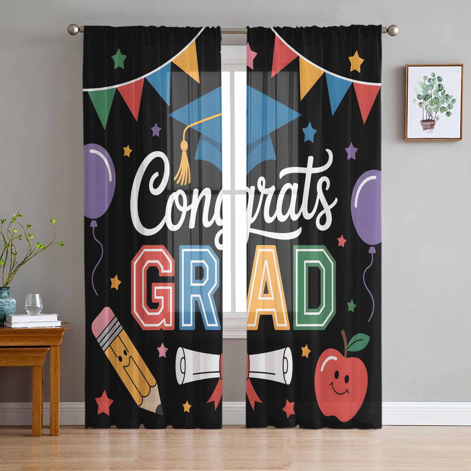 Colorful Graduation Sheer Curtains 63 Inches Length 2 Panels Set ...