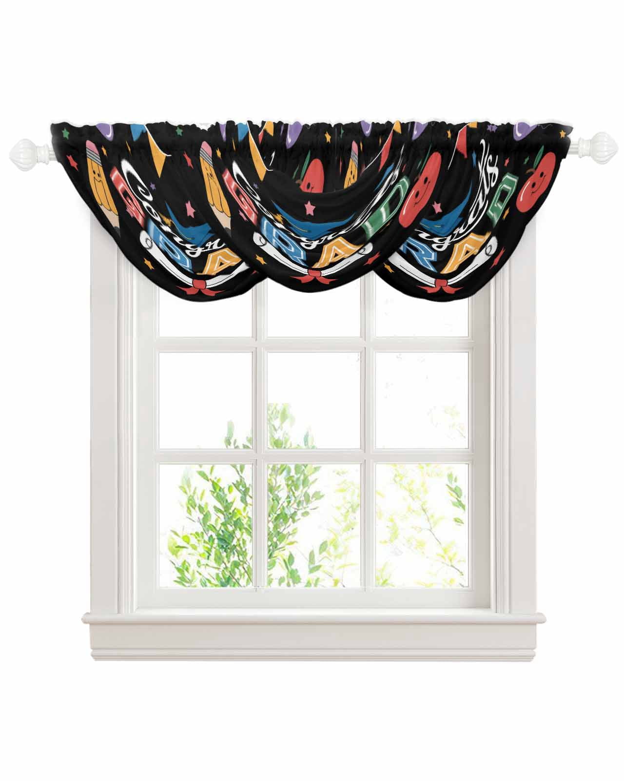 Colorful Graduation Sheer Waterfall Valance Curtains for Window, Funny ...