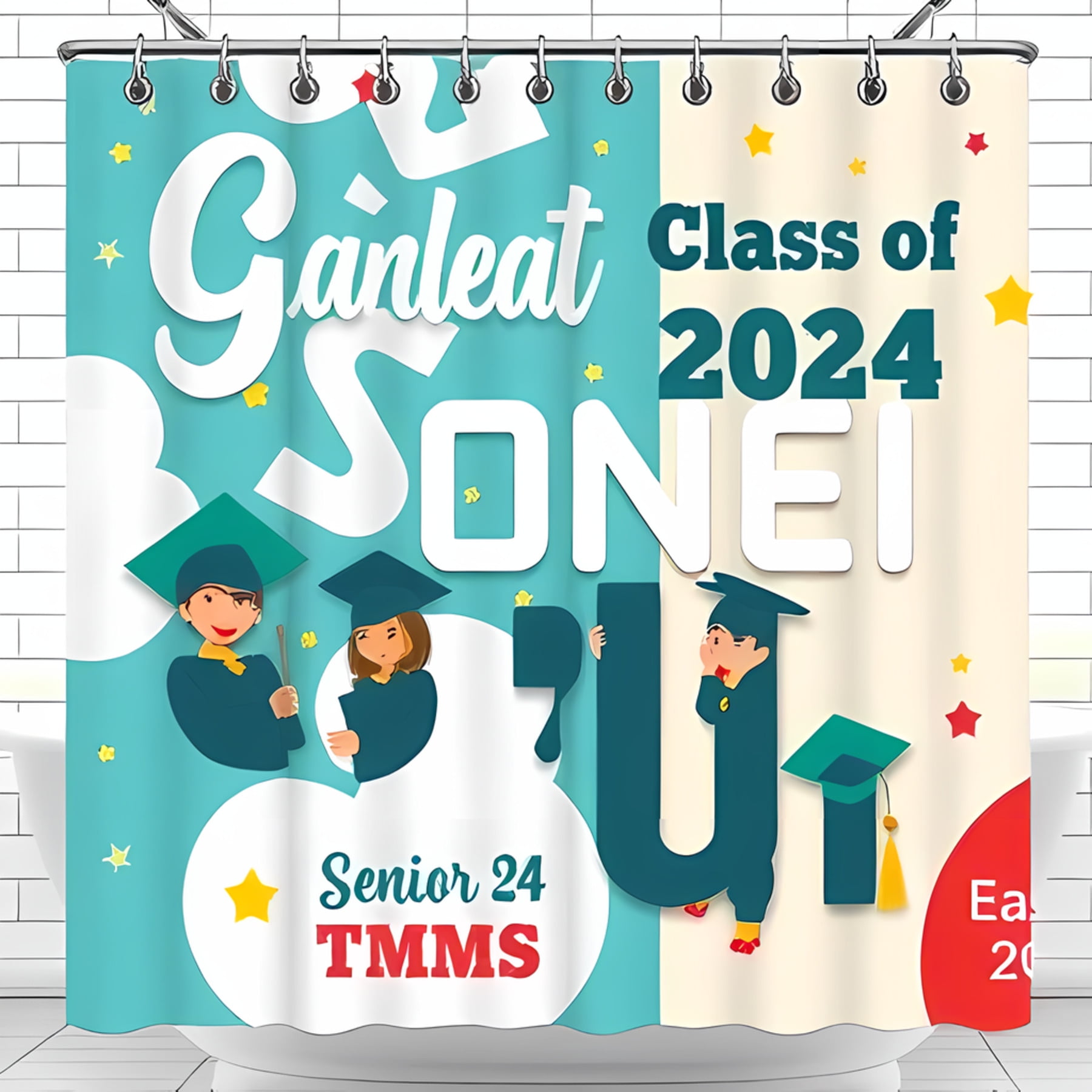 Colorful Graduation Shower Curtain - Class of 2024 Design with Happy ...