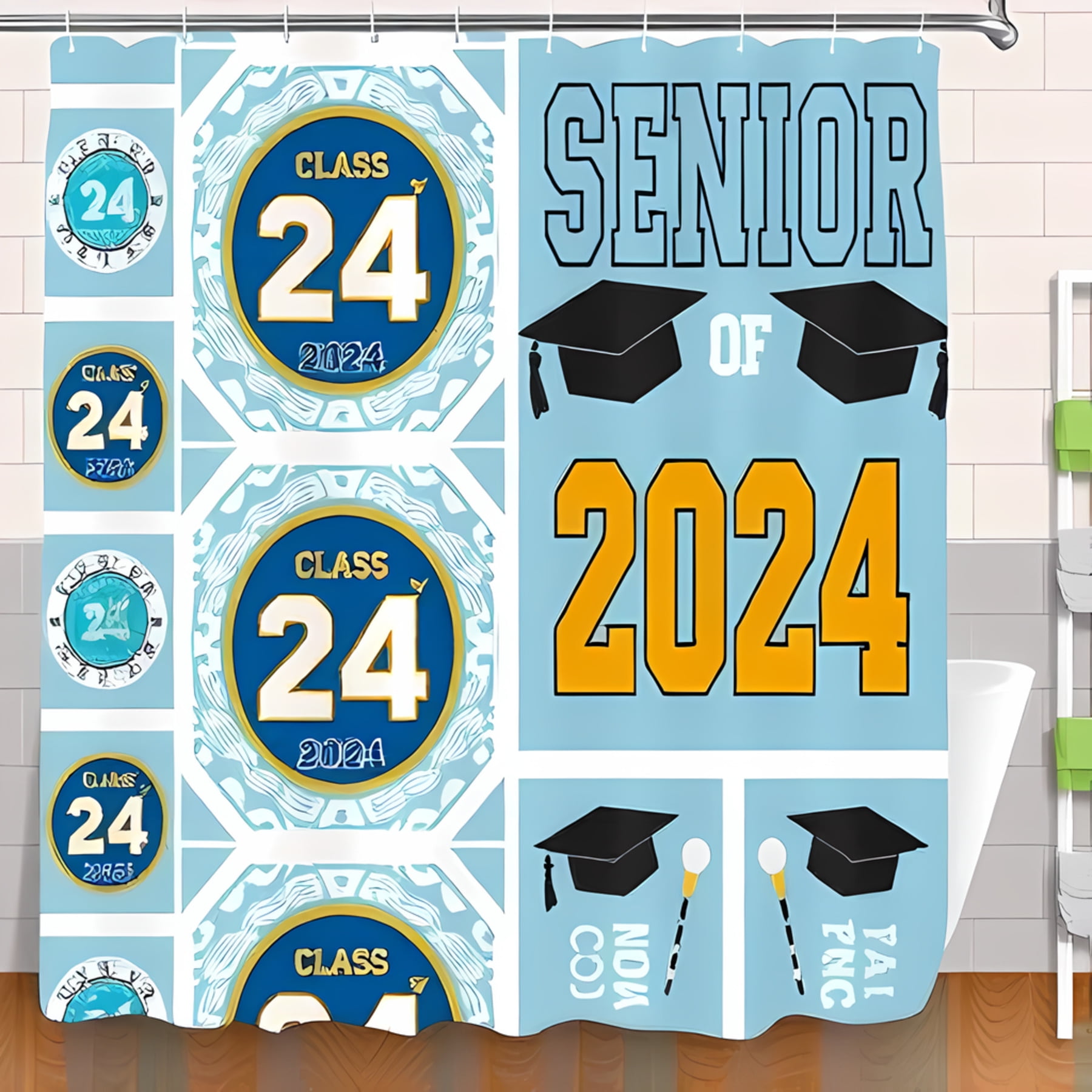 Colorful Graduation Shower Curtain for Class of 2024 - Vibrant Circular ...