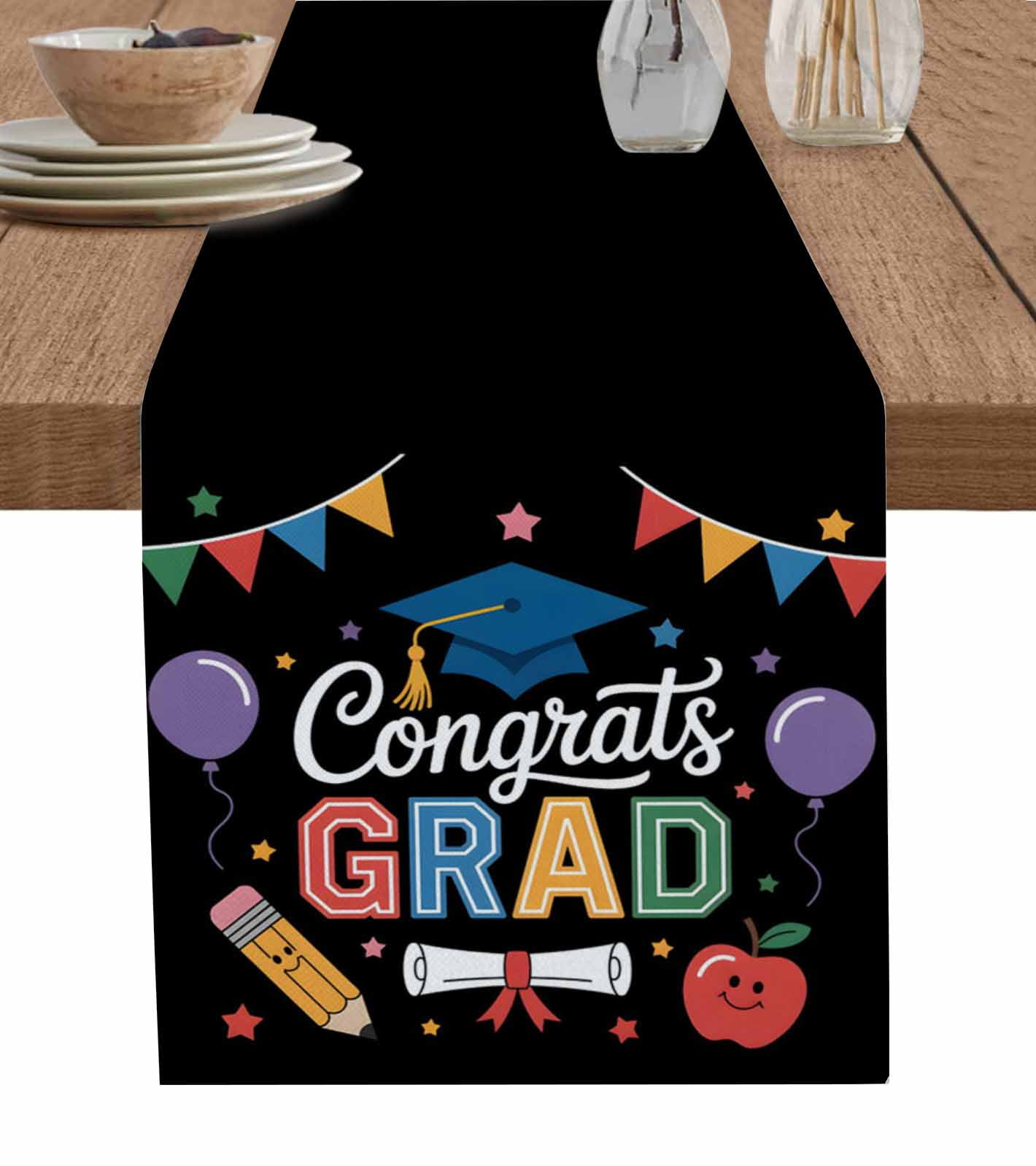 Colorful Graduation Table Runner 72 Inches, Funny Words Modern Art Bed ...