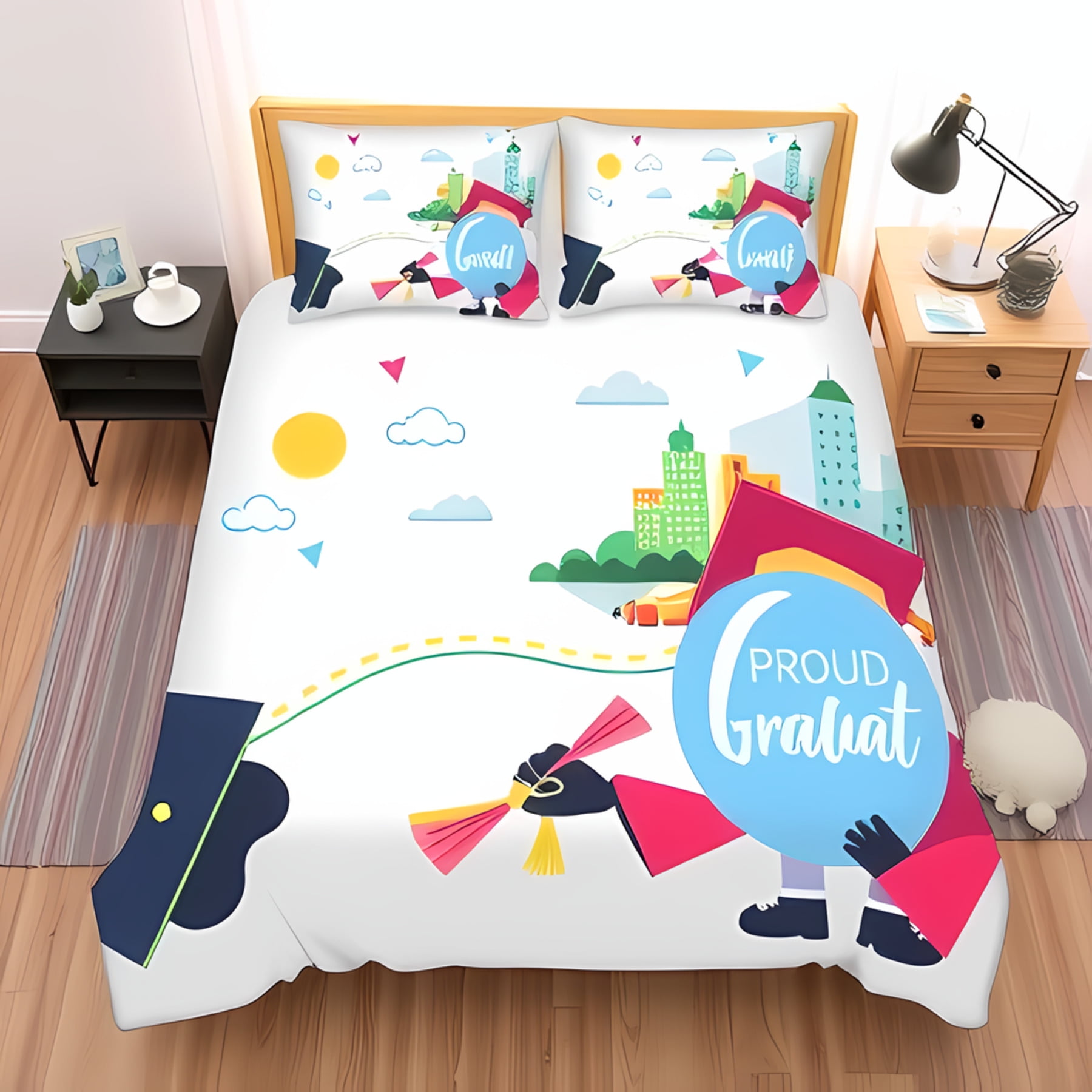 Colorful Graduation Theme 3-Piece Duvet Cover Set - Cartoon Graduation ...