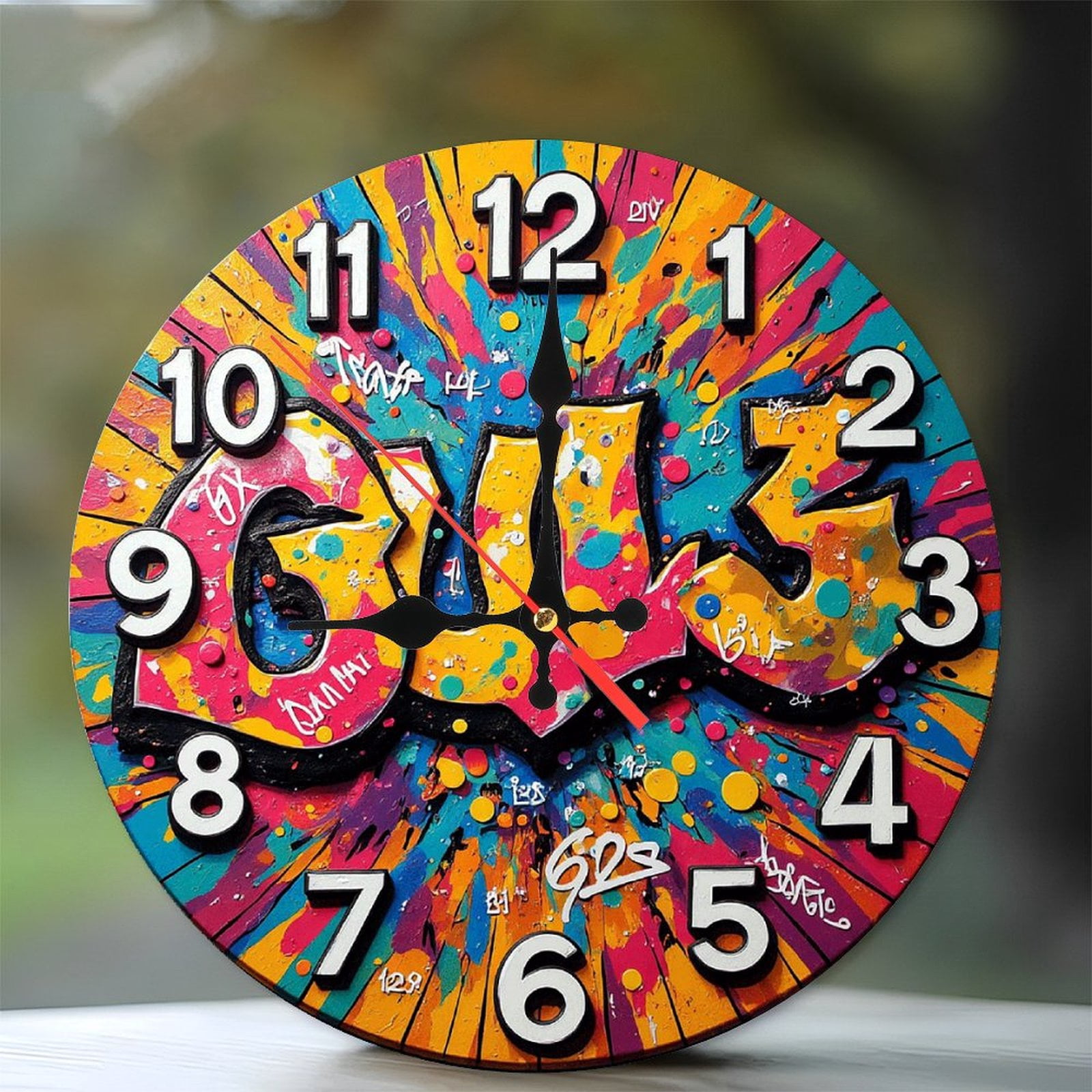Colorful Graffiti Art Clock Wall Decor Unique Gift 10-Inch Silent ...