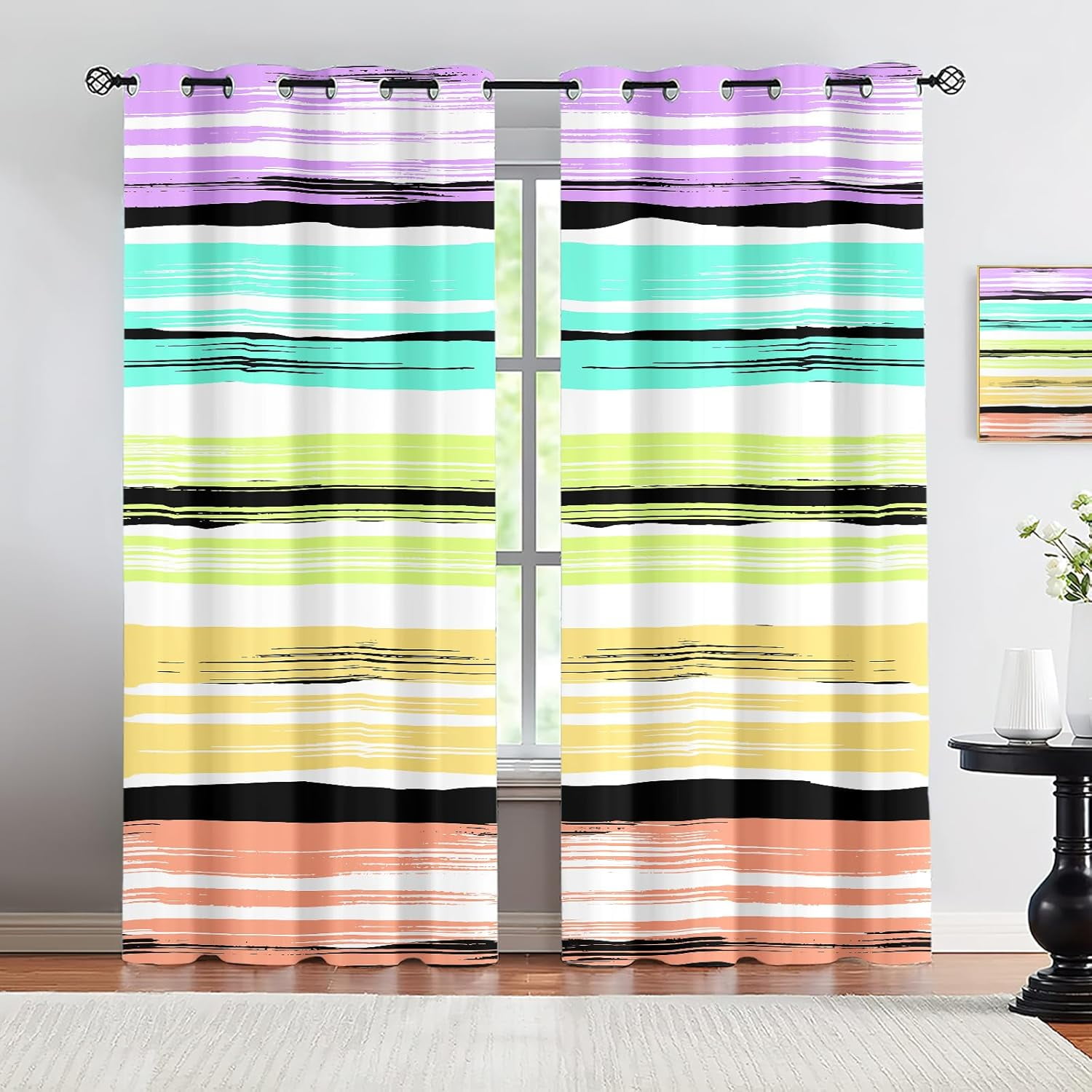 Colorful Graffiti Art Privacy Window Treatments, Black And White Lines ...