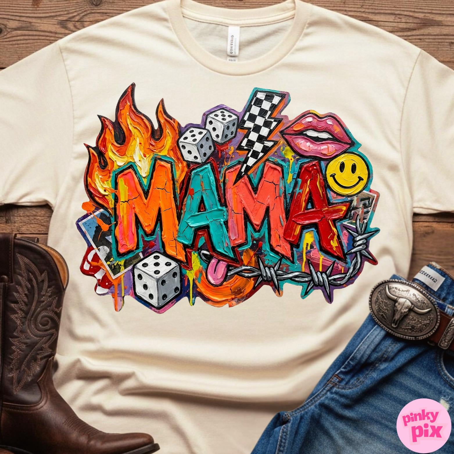 Colorful Graffiti Brushstroke Retro Lightning T-Shirt for Trendy Style ...