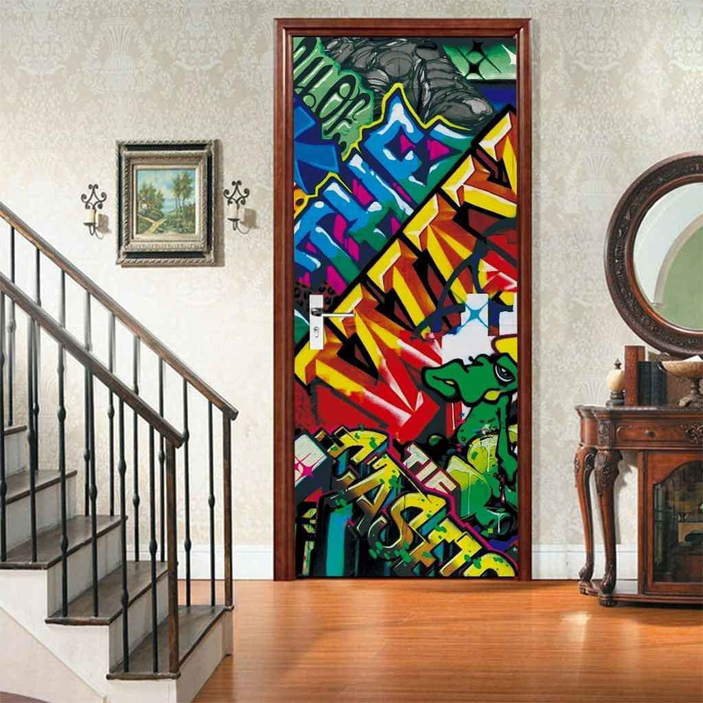 Colorful Graffiti Door Sticker Street Mural Art Door Decal Removable ...