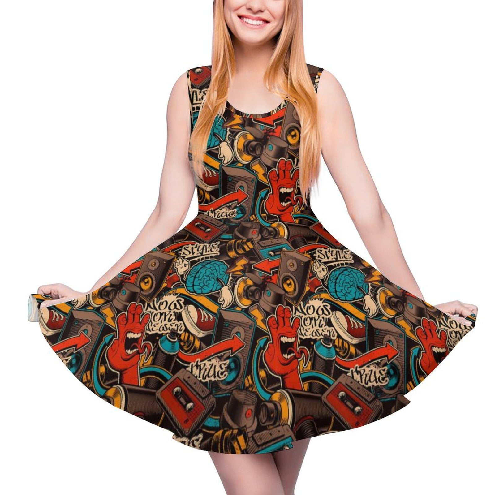 Colorful Graffiti Dress Sleeveless Abstract Art Street Style Dresses ...