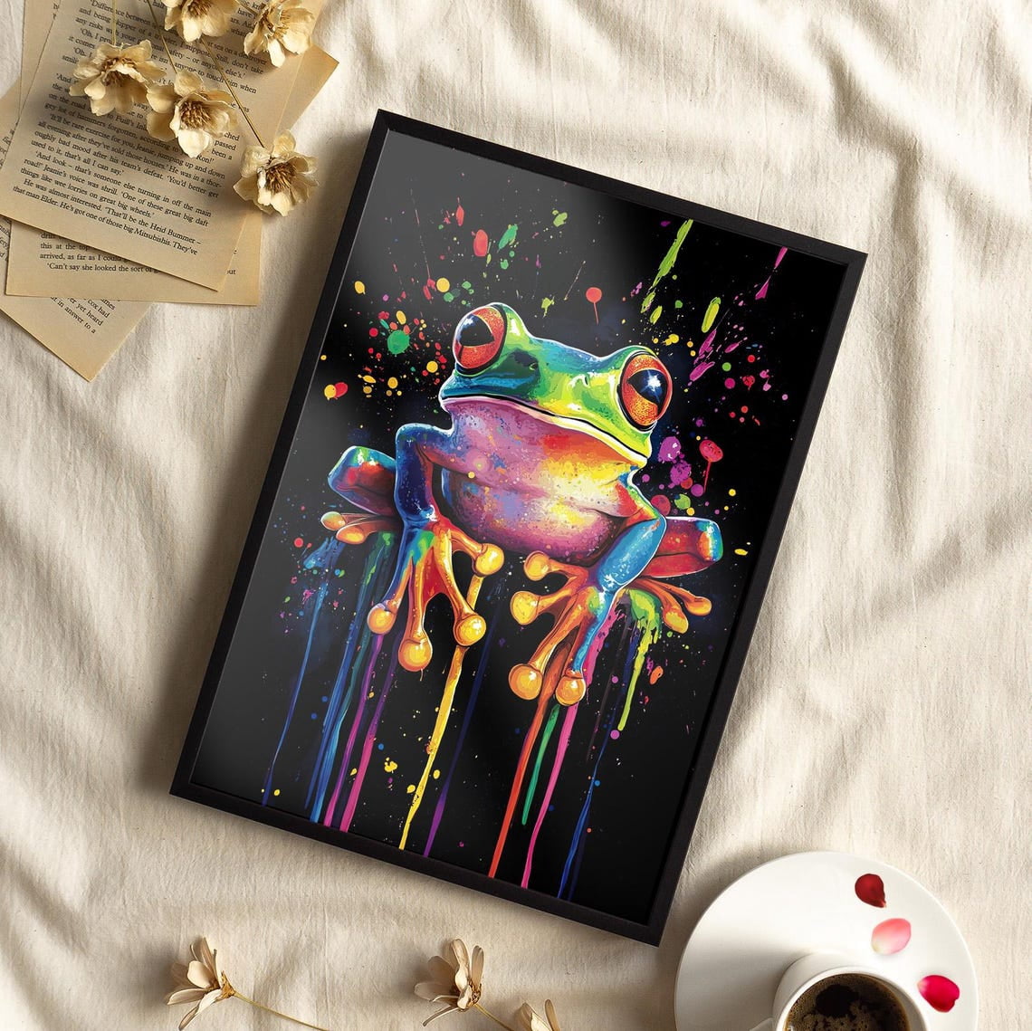 Colorful Graffiti Frog Wall Art, Vibrant Pop Art Animal Decor, Unframed ...