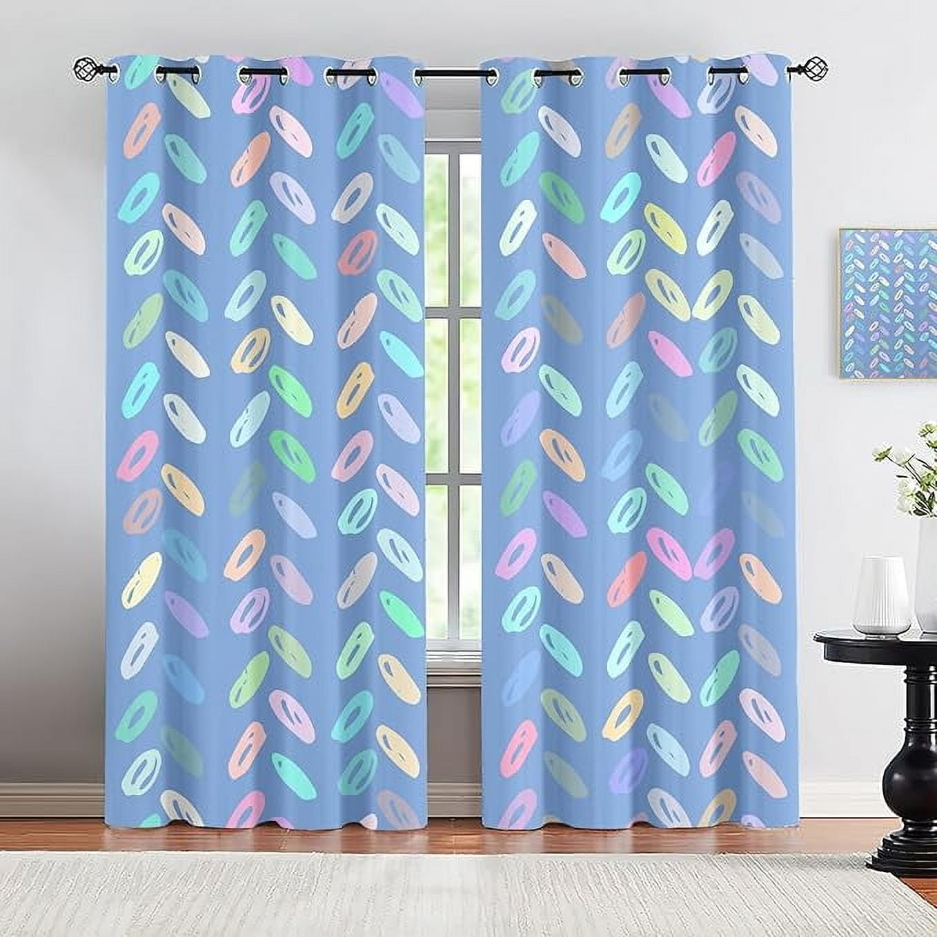 Colorful Graffiti Geometry Blackout Curtains Home Decor, Blue ...