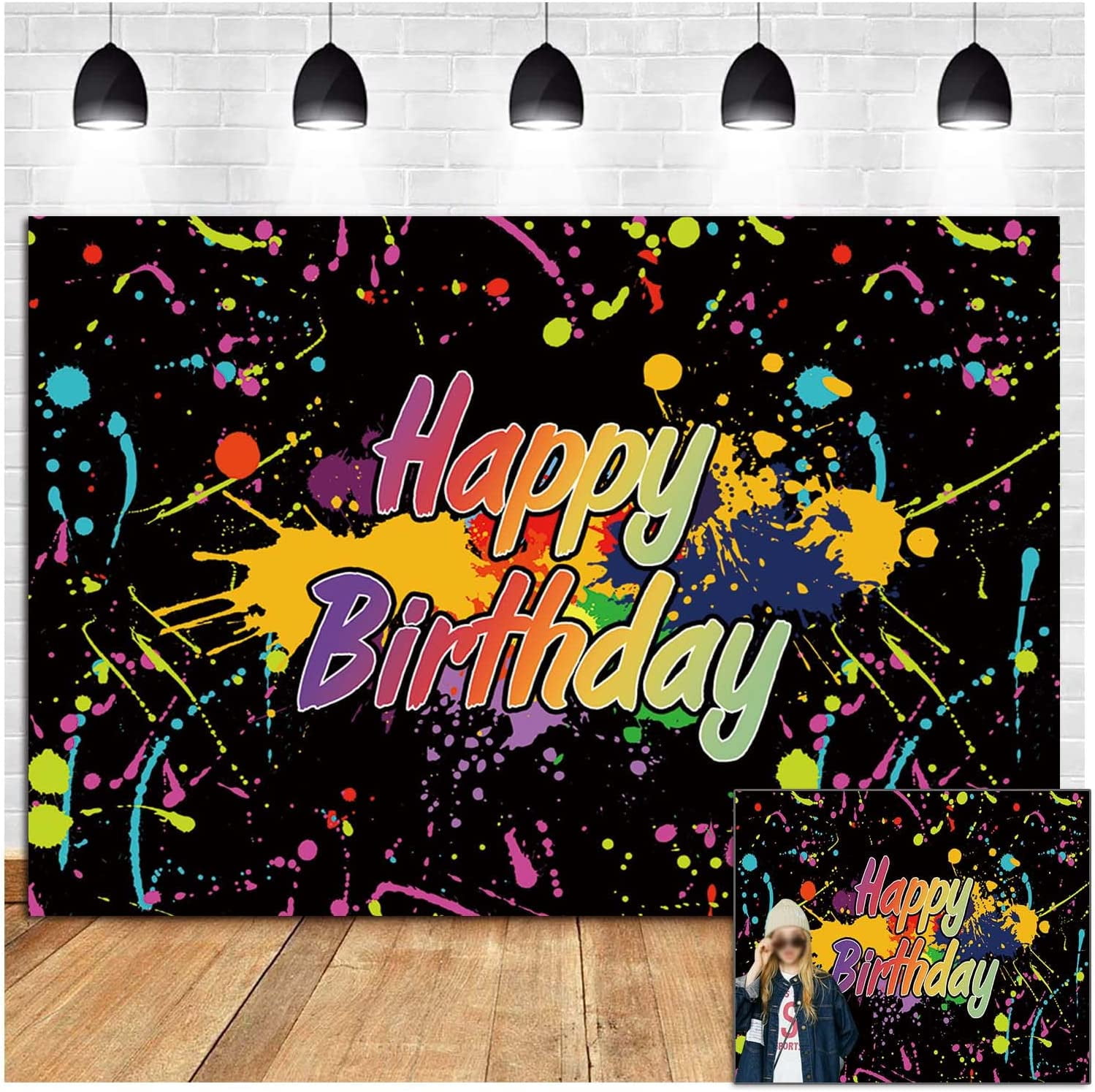 Colorful Graffiti Happy Birthday Photography Backdrops Neno Glow in The Dark Background ...