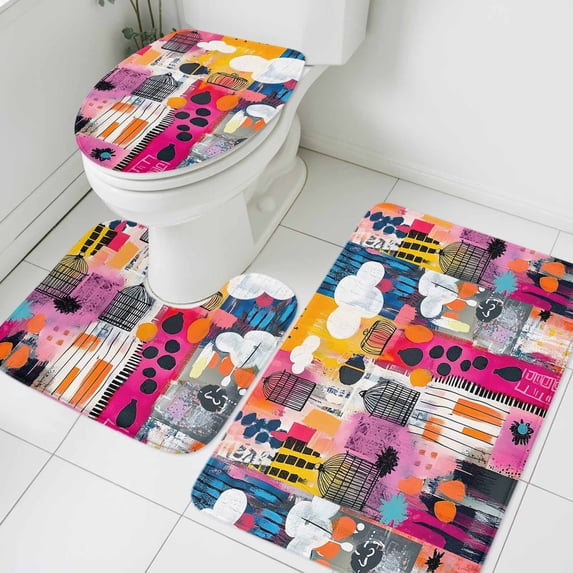 Colorful Graffiti Oil Painted Bathroom Rugs Set Abstract Art Modern ...