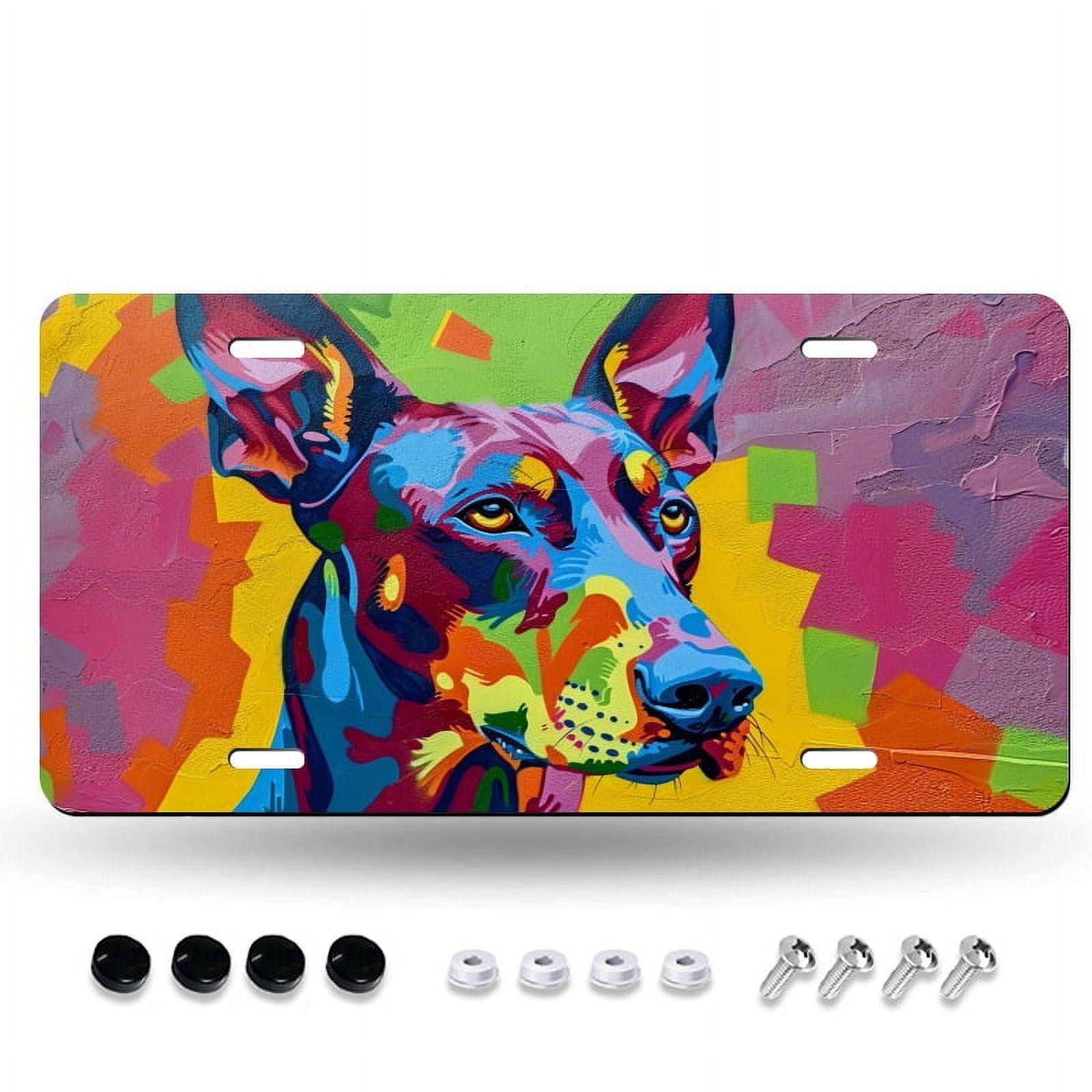 Colorful Graffiti Painting of Doberman Pinscher Dog License Plate Frame ...
