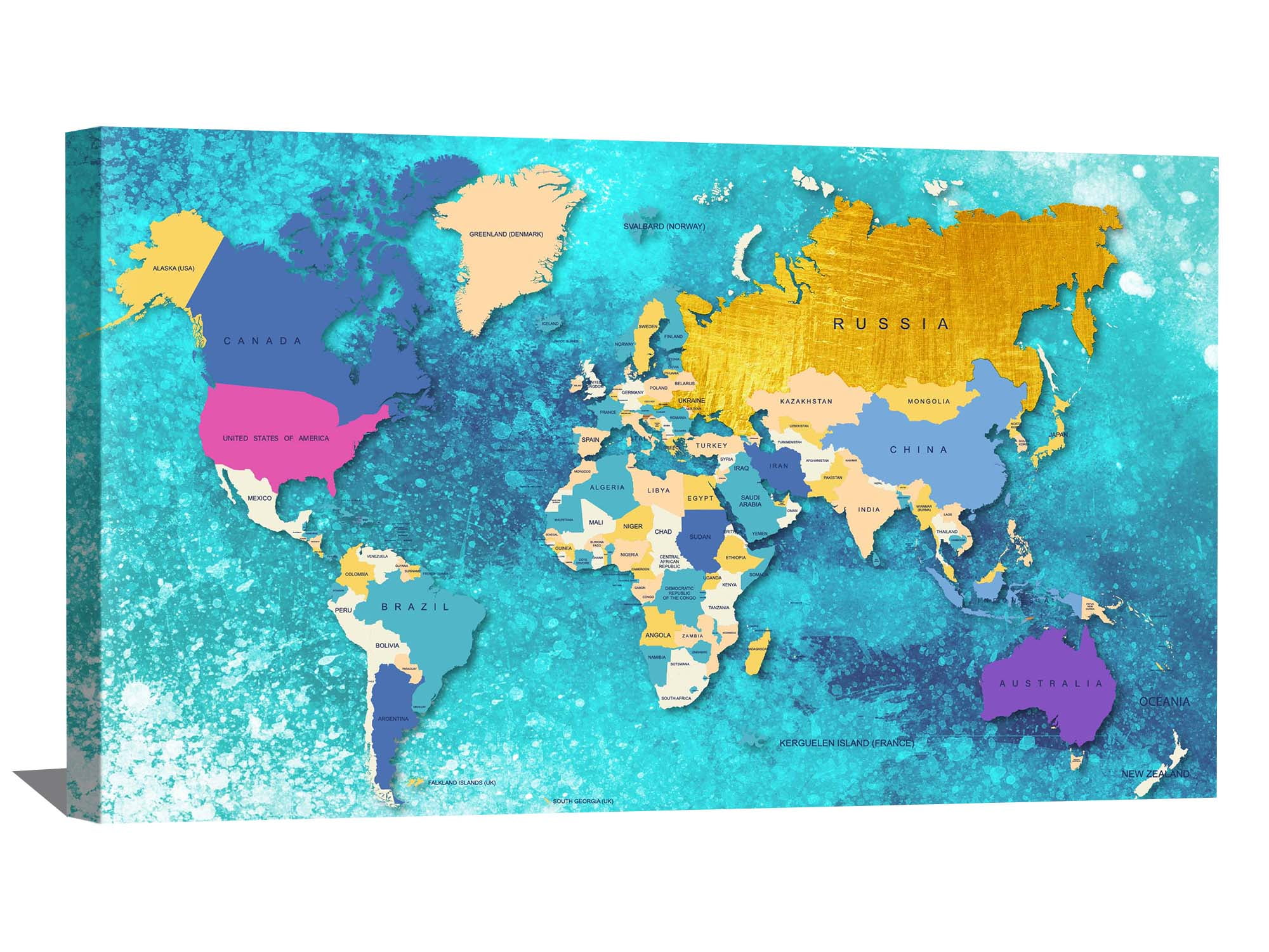 Colorful Graffiti World Map Wall Art Canvas Abstract Map Art Watercolor ...