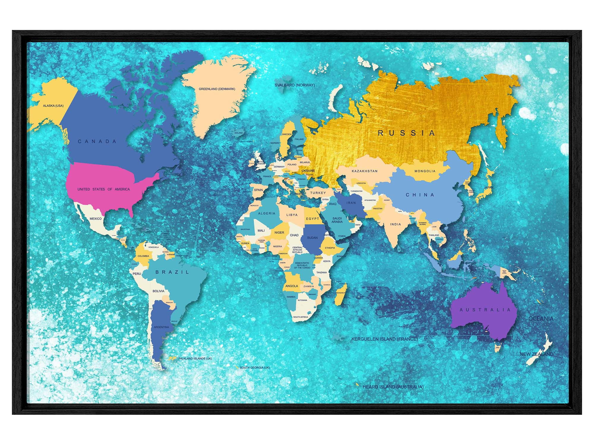 Colorful Graffiti World Map Wall Art Canvas Abstract Map Art Watercolor ...