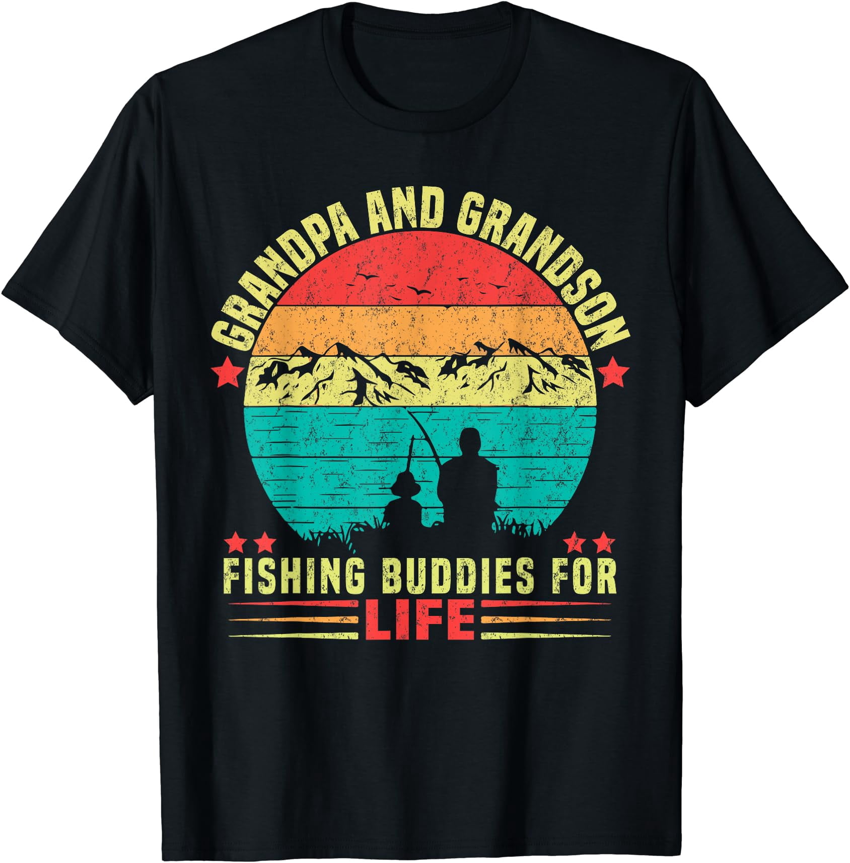 Colorful Grandpa and Grandson Fishing Buddies T-Shirt for Outdoor ...