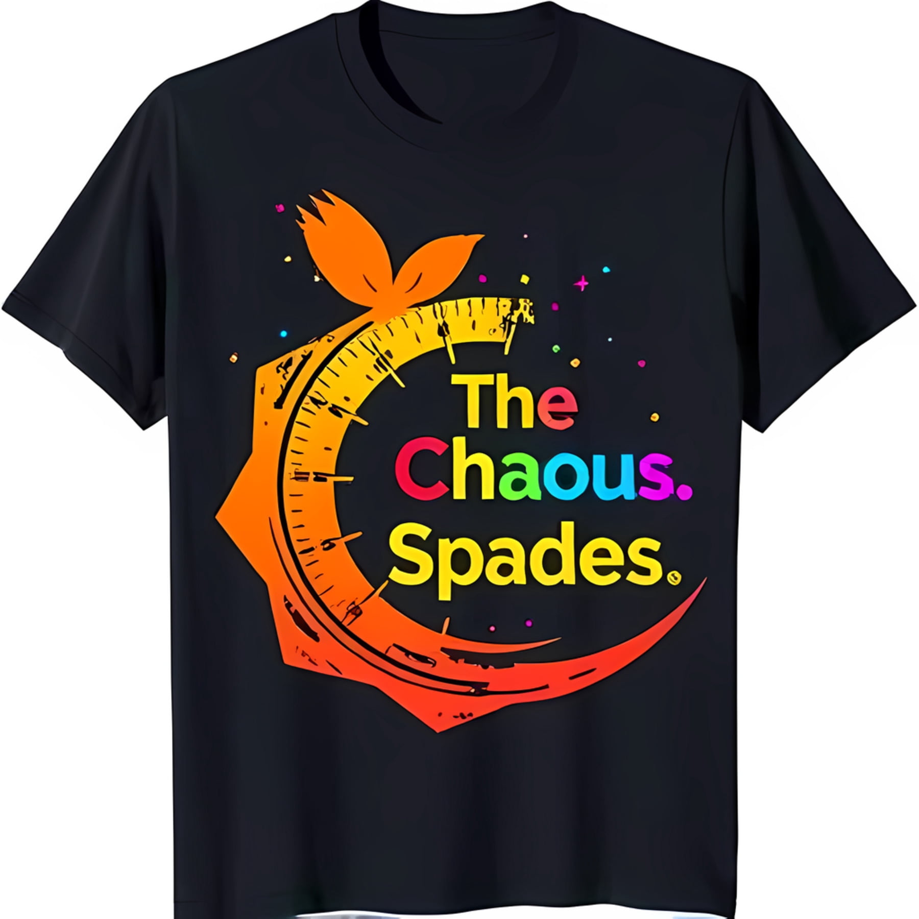 Colorful Graphic Black T-Shirt 'The Chaous Spades ' in Rainbow Text ...