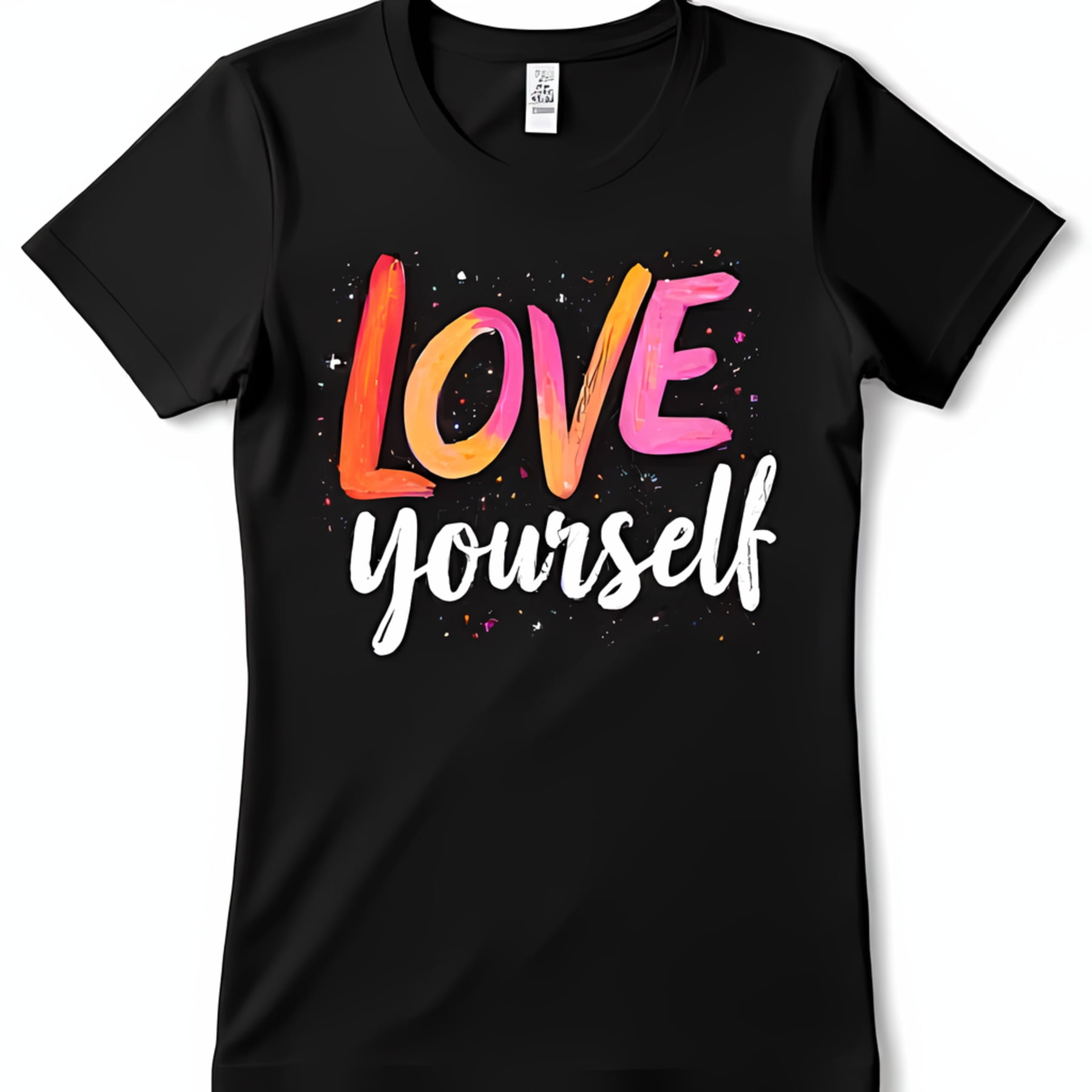 Colorful Graphic Black T-Shirt for Women Love Yourself with Pink ...