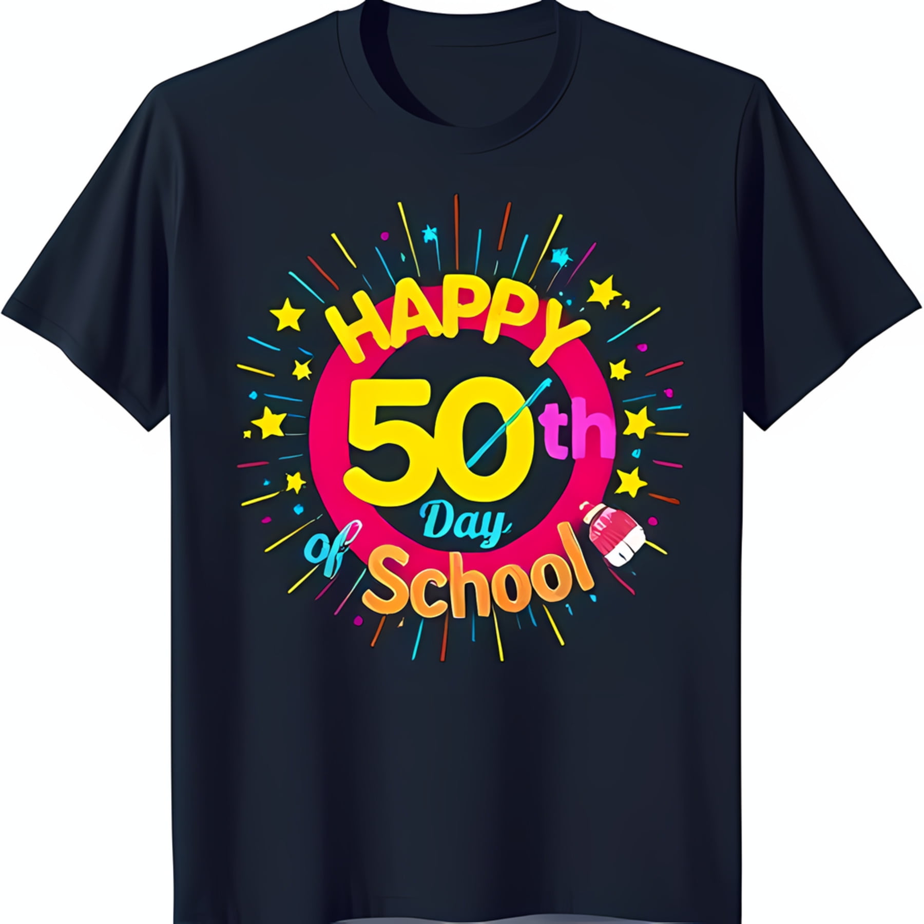 Colorful Graphic Blue T-Shirt 'Happy 50th Day of School' Design with ...