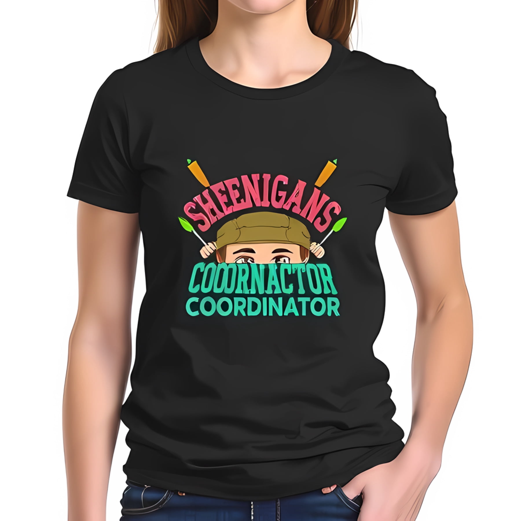 Colorful Graphic Cotton Short Sleeve T-Shirt - " SHEENIGANS " with ...