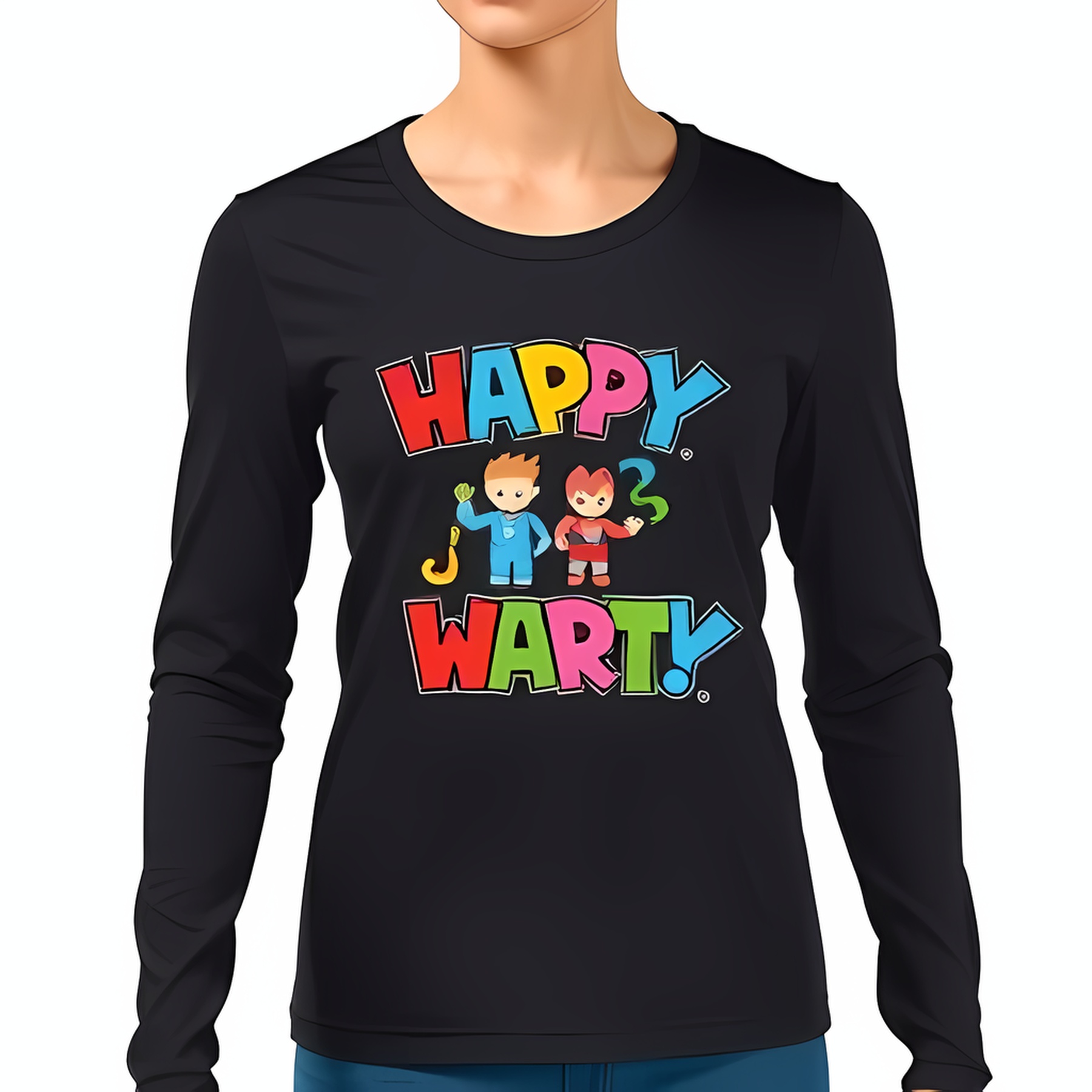 Colorful Graphic Long Sleeve T-Shirt for Women - "HAPPY WARTY" with ...