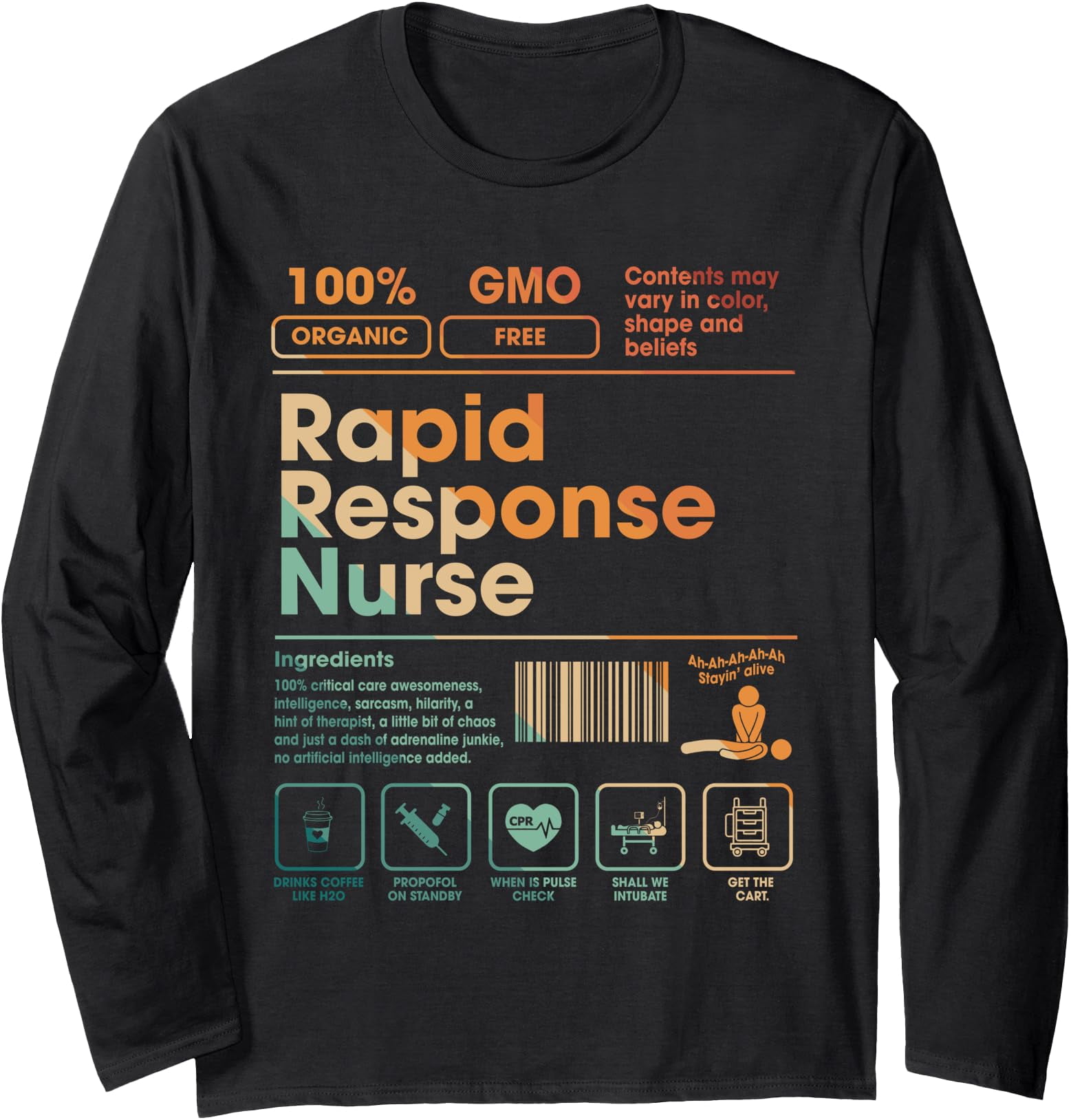 Colorful Graphic Rapid Response Nurse Long Sleeve T-Shirt for Medical ...