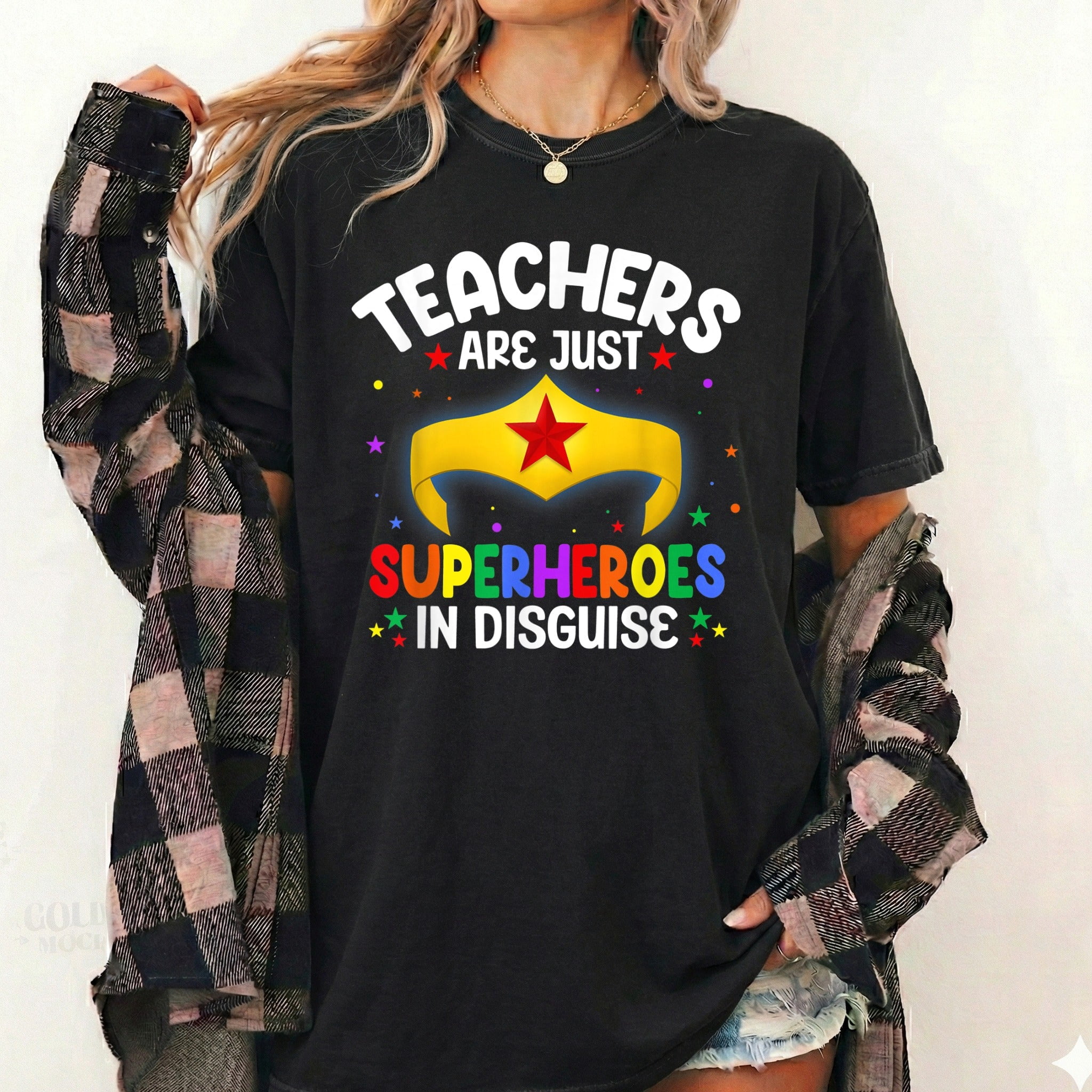 Colorful Graphic T-Shirt for Teachers - Comfort Colors Superhero Design ...
