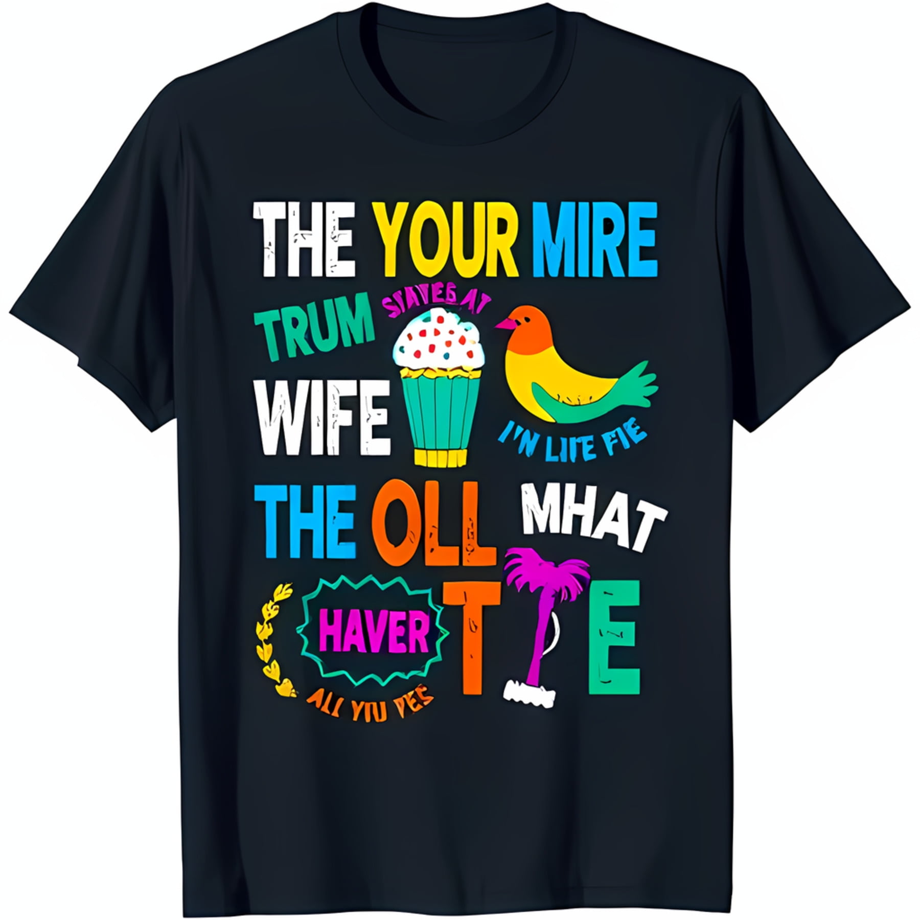 Colorful Graphic T-Shirt with Fun Words & Illustrations Blue Design ...