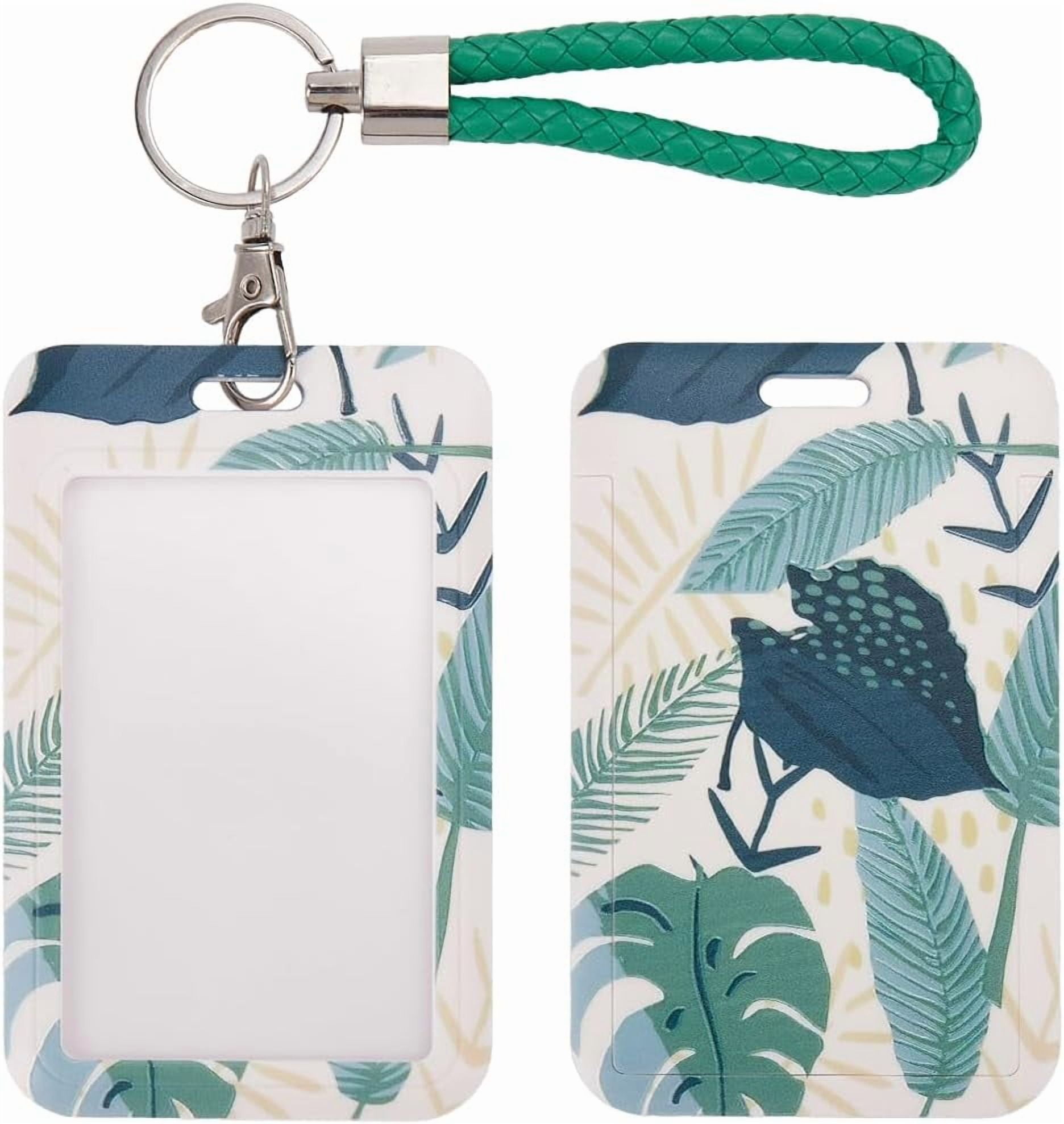 Colorful Green Leaf Sliding ID Badge Holder Plastic Card Case Holder ...