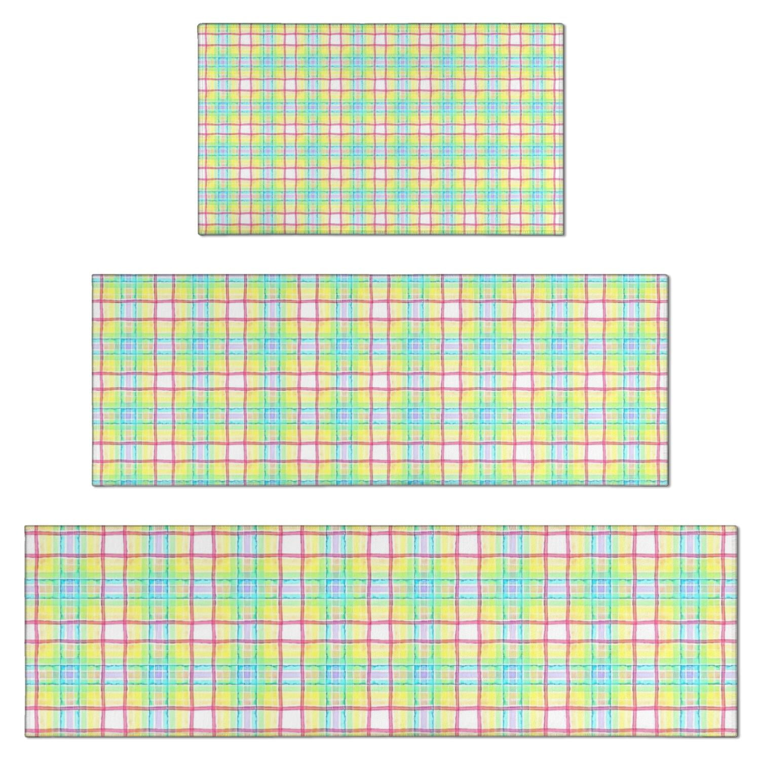 Colorful Grid Checkered Pattern Kitchen Rugs Sets Of 3,Kitchen Runner ...