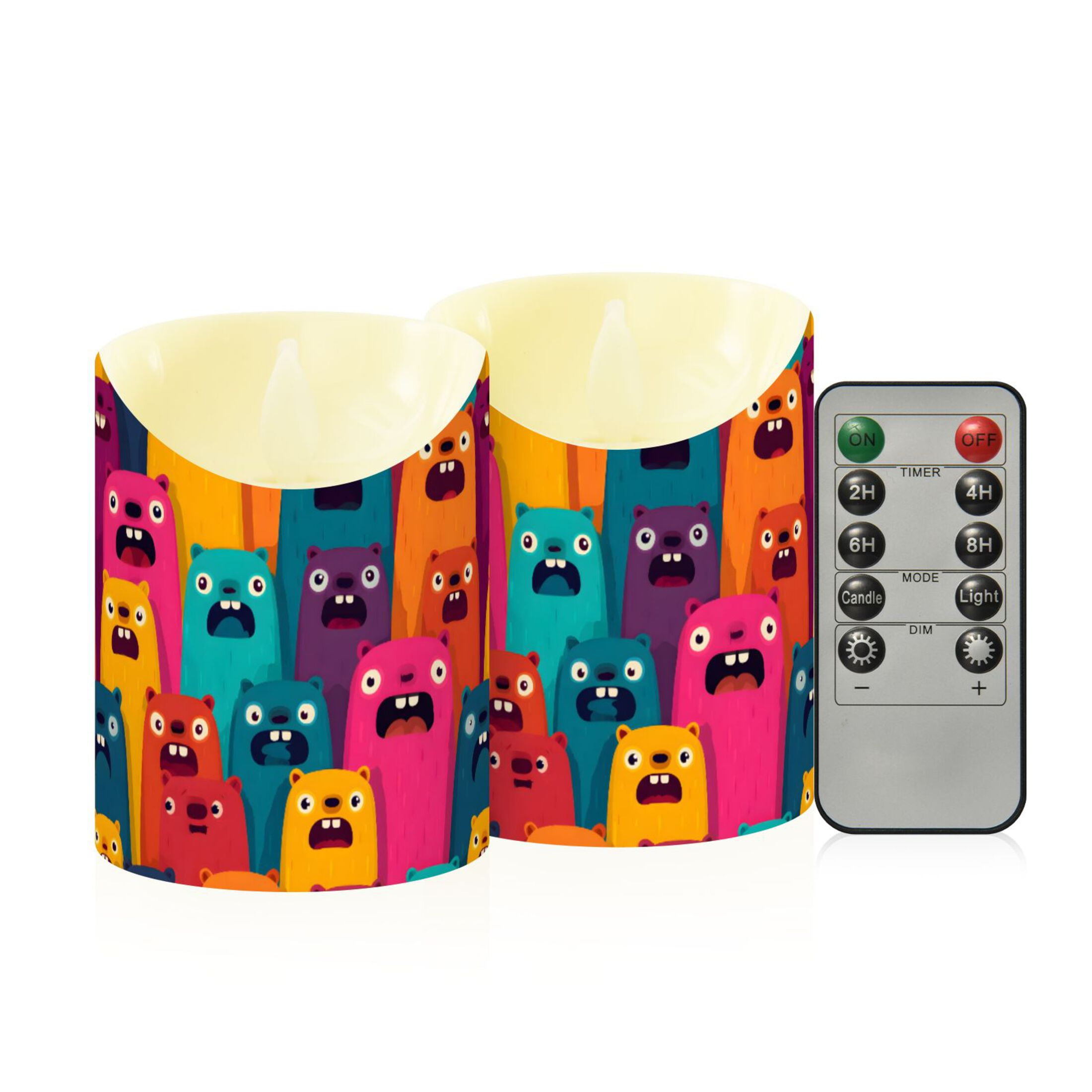 Colorful Groundhog Pattern Flameless Candles 2 PCS with Remote ...