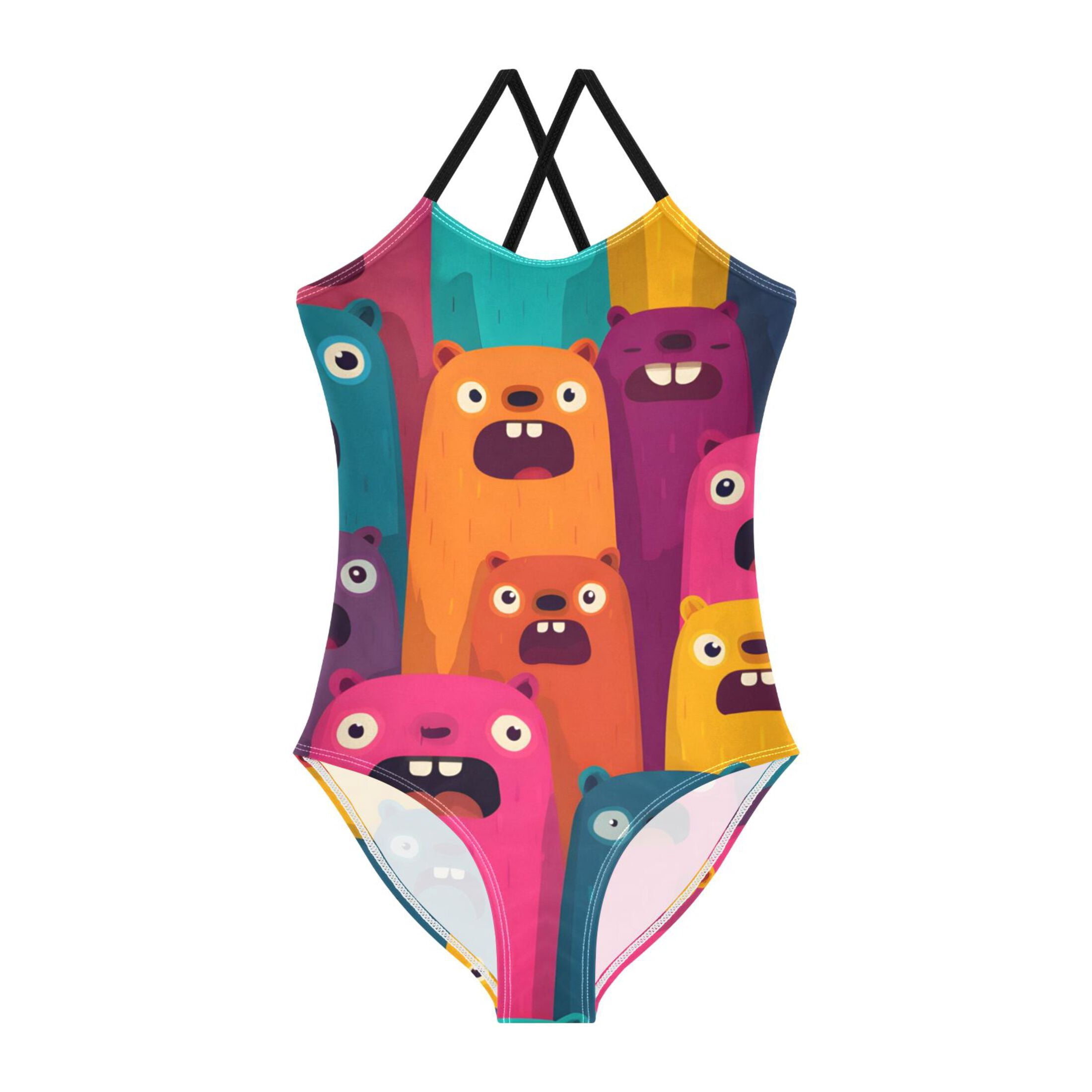 Colorful Groundhog Pattern Girls' One-Piece Swimwear 3T-10T Soft ...