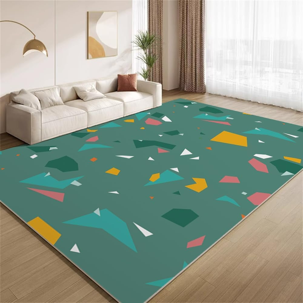 Colorful Grunge Geometry Rug 5x8ft Area Rugs Vintage Dark Cyan Rugs ...