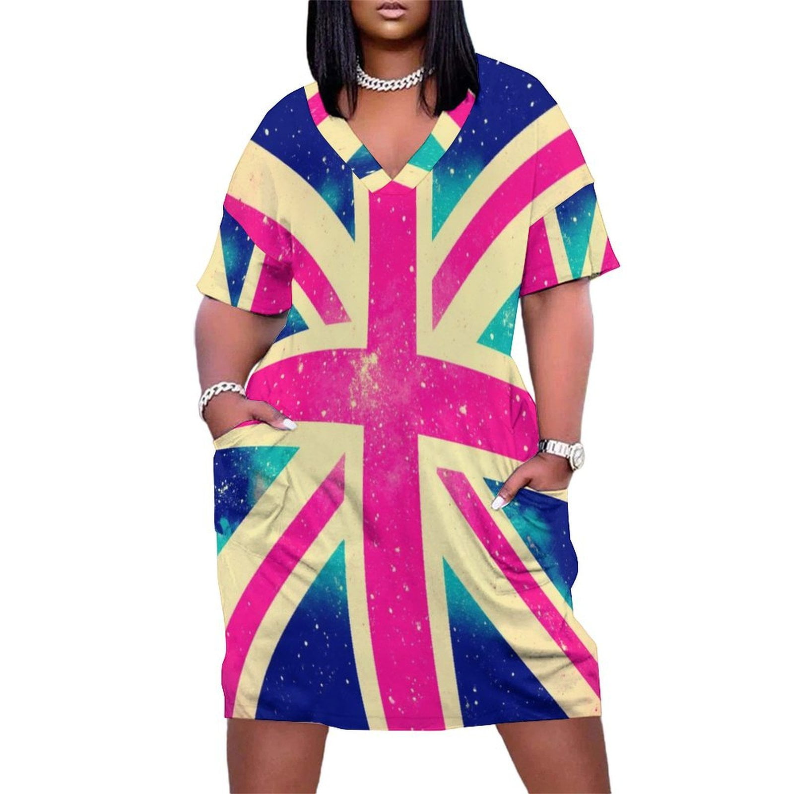 Colorful Grunge Union Jack Loose Pocket Dress Dresses Summer Summer ...