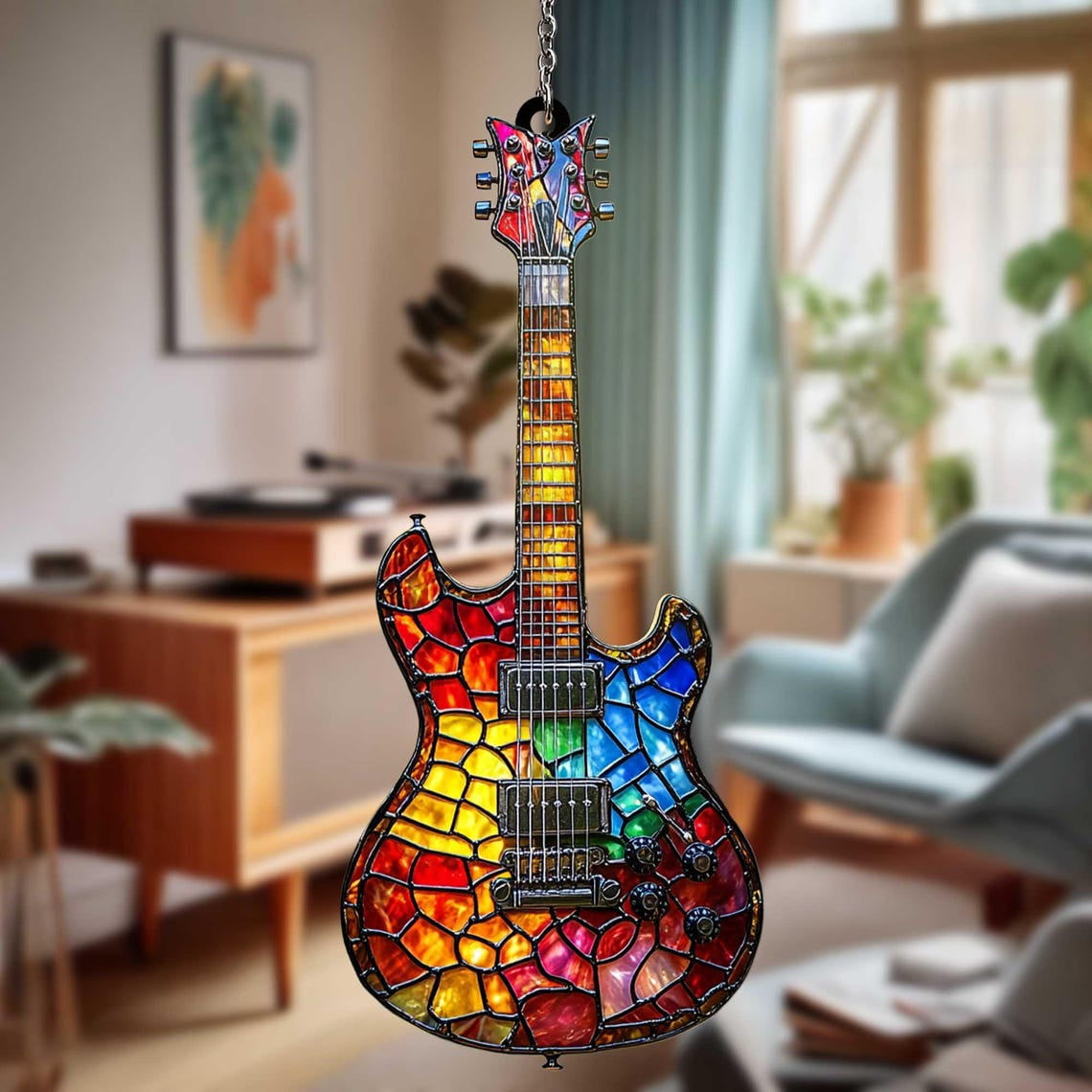 Colorful Guitar ACRYLIC Suncatcher – Stained Glass-Style Rainbow ...